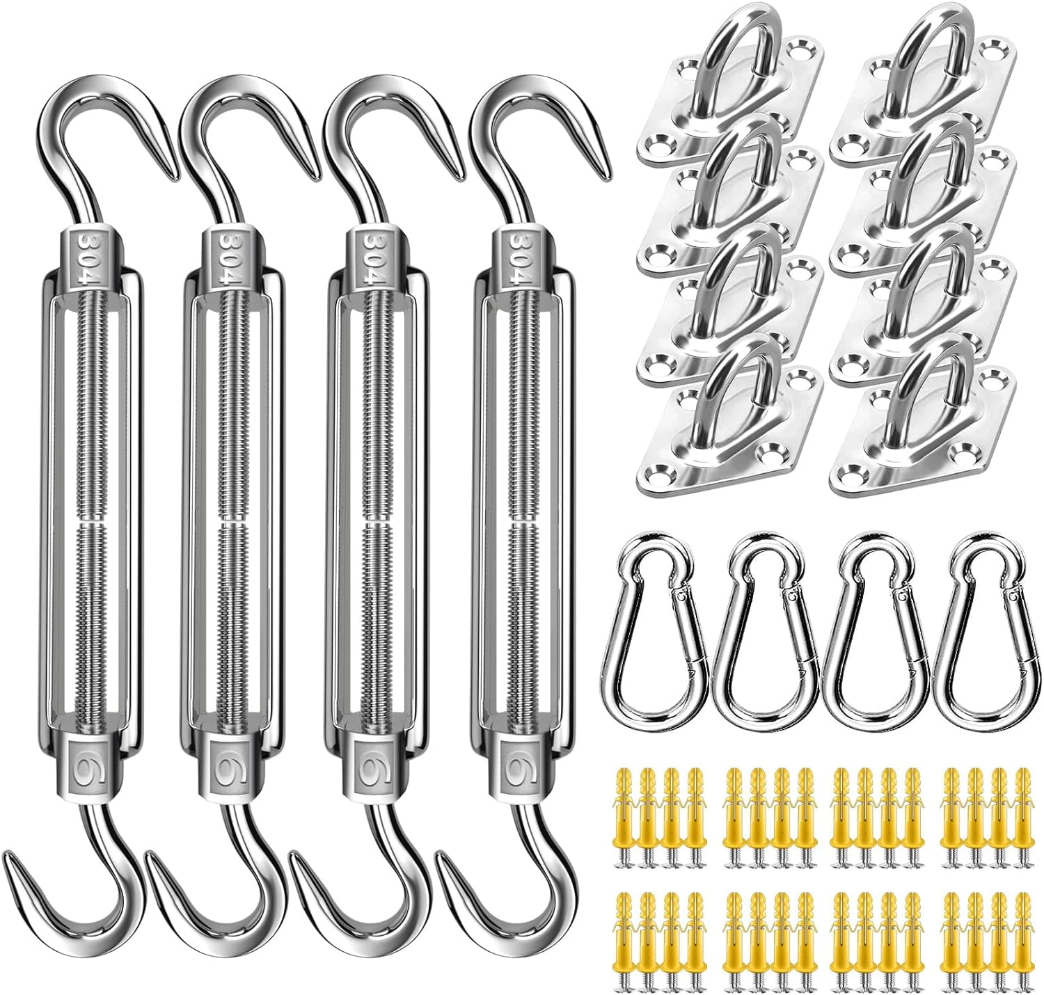 Shade Sail Hardware Kit, 6 Inch 304 Marine Grade Stainless Steel Sun ...