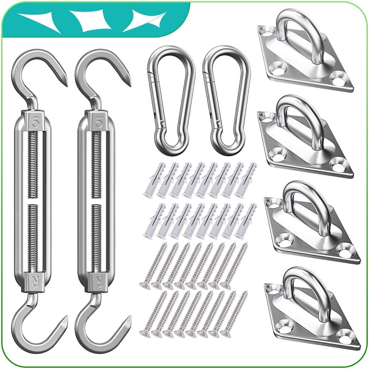Shade Sail Hardware Kit 6' for Rectangular Square Triangular Sun Shade ...