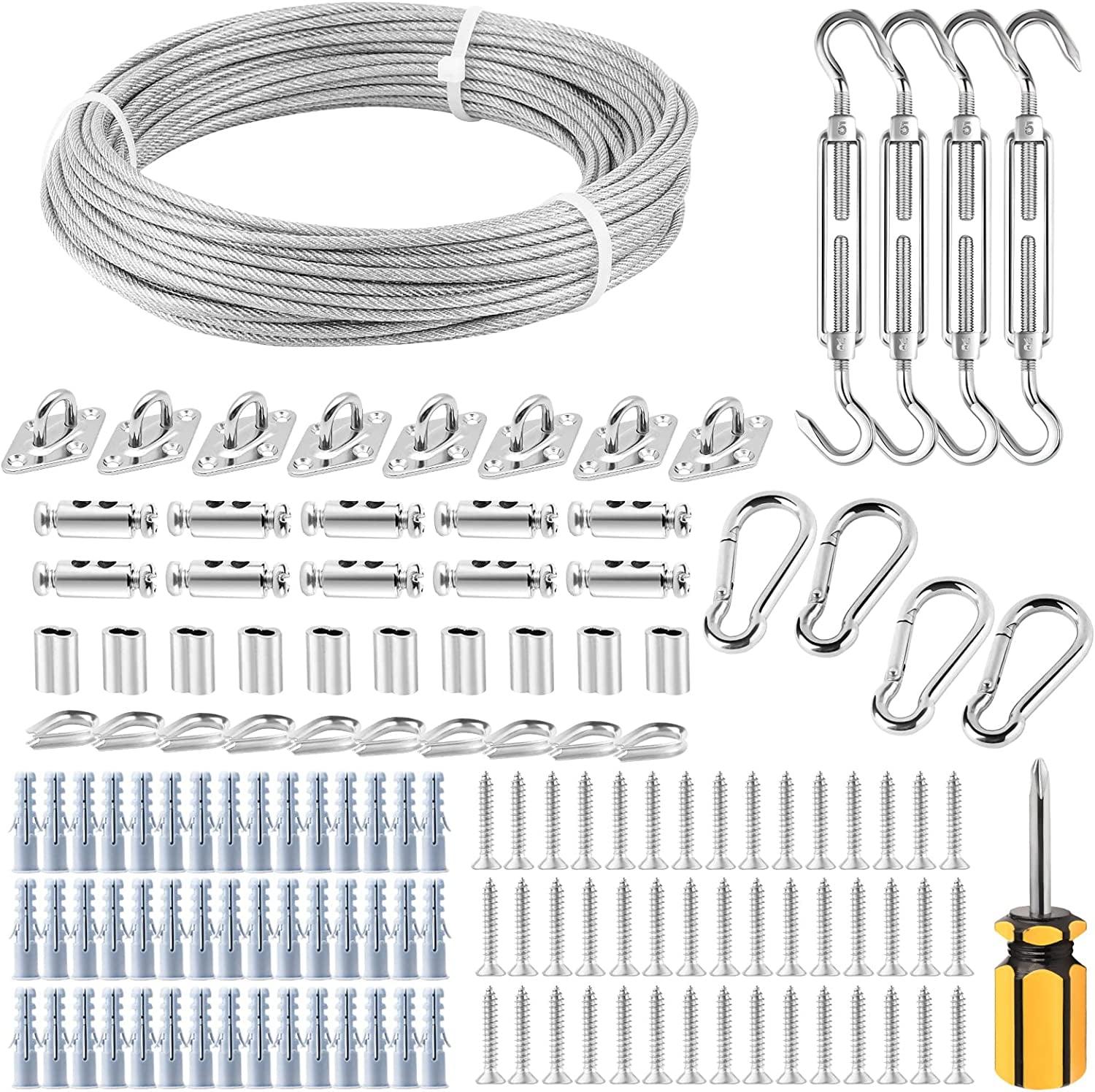 Shade Sail Hardware Shade Sail Wire Rope And 8 Pcs Clips, Vinyl Coated ...