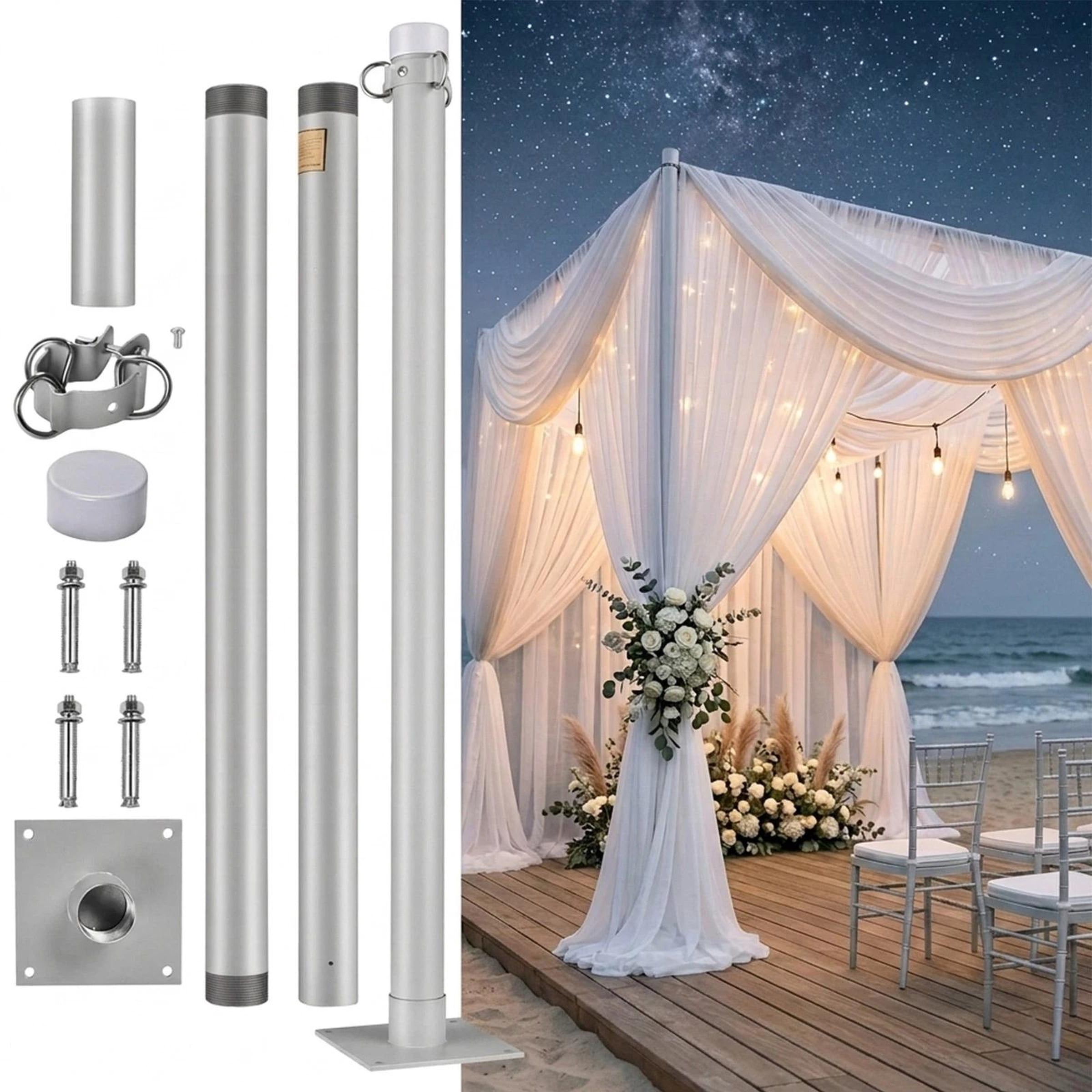 Shade Sail Pole 8Ft Awning Deck Patio Backyard with Pole Bracket Clamp ...