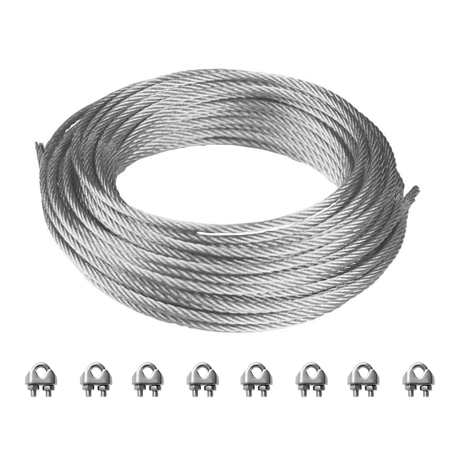 Shade Sail Wire Rope and 8 Pcs Clips, Wire Cable Galvanized Metal Clamp ...