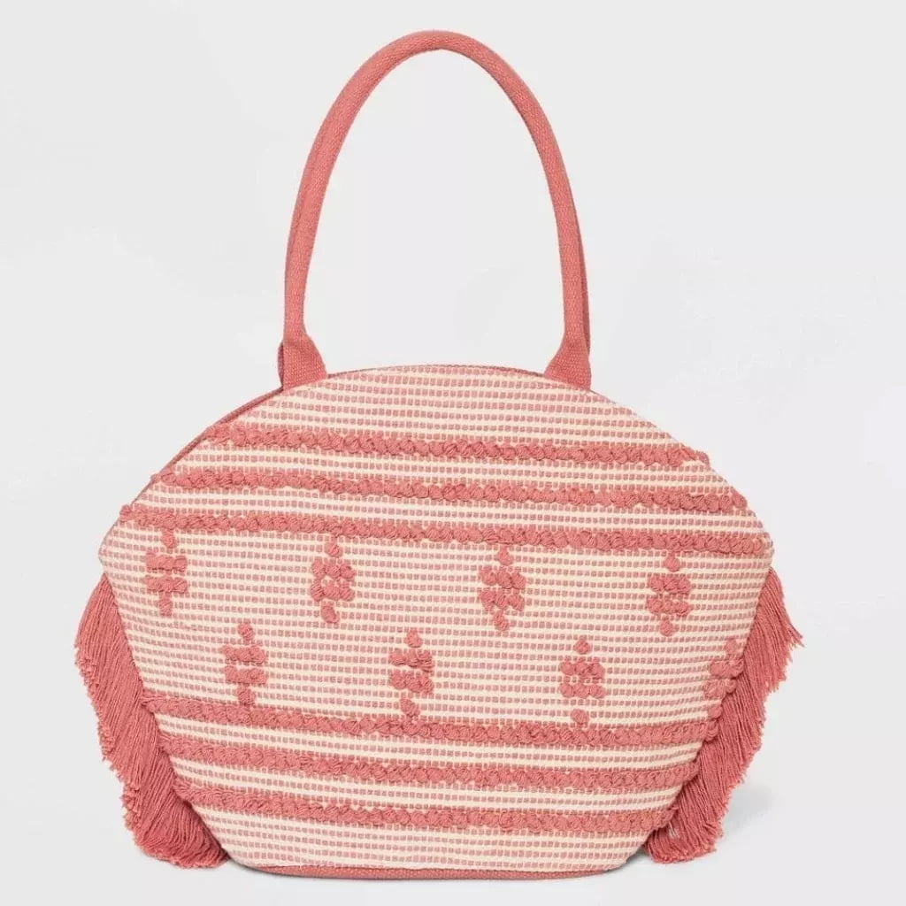 Shade & Shore Boho, Large Summer Spring Woven Rose Pink Straw Fringe ...