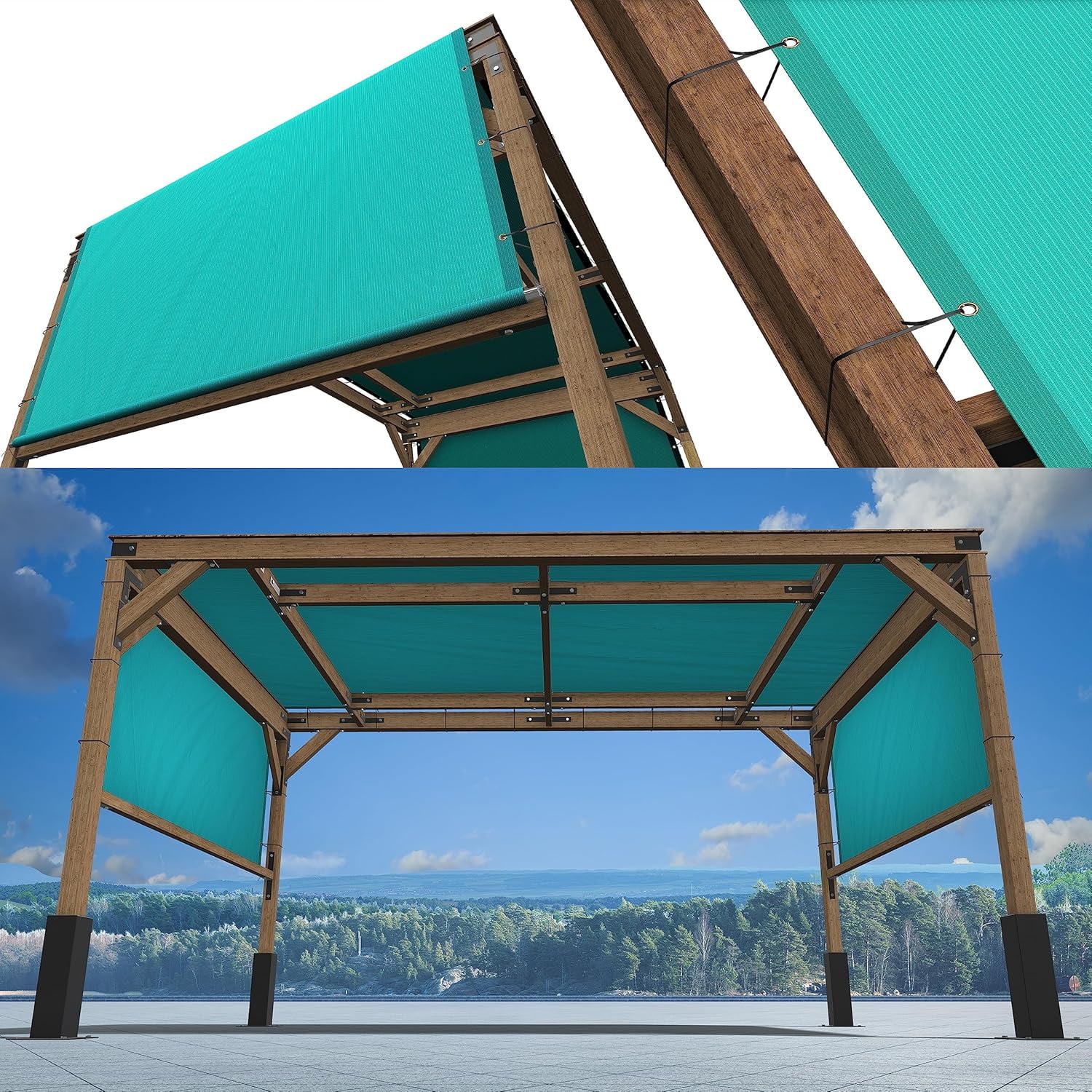 ShadeMart 10' W x 23' L Turquoise Pergola Sun Shade Canopy Replacement ...