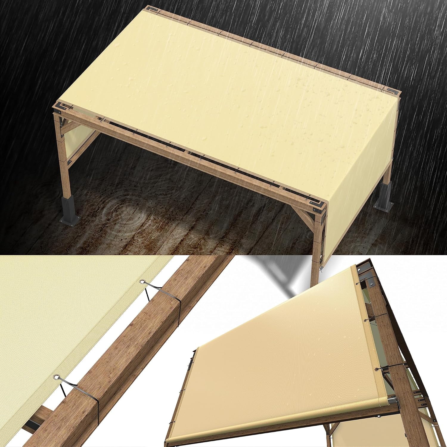 ShadeMart 10' W x 26' L Waterproof Beige Pergola Sun Shade Canopy ...