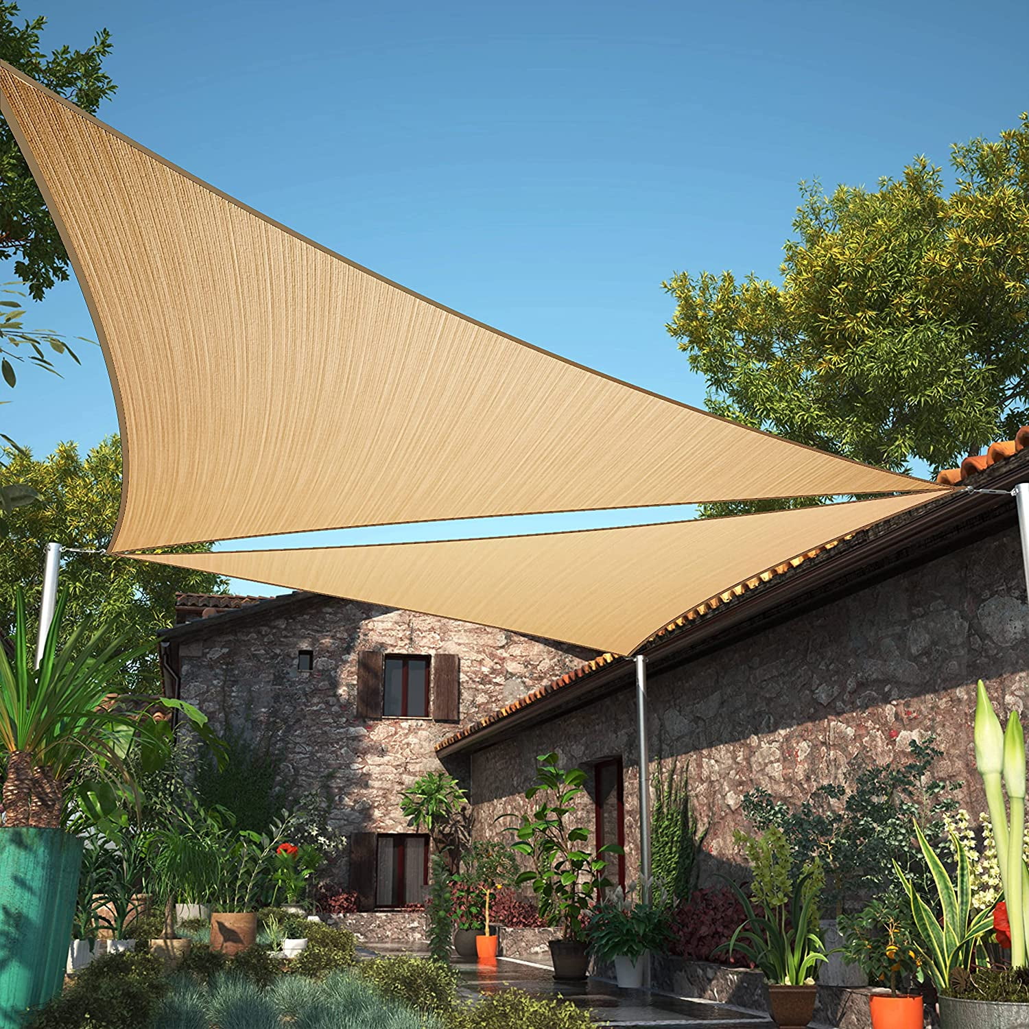 ShadeMart 10' x 10' x 10' Sand Triangle Sun Shade Sail Canopy Mesh ...
