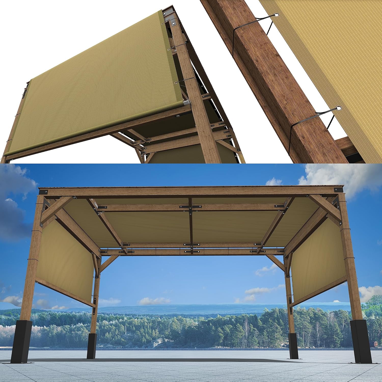 ShadeMart 12' W x 20' L Sand Beige Pergola Sun Shade Canopy Replacement ...