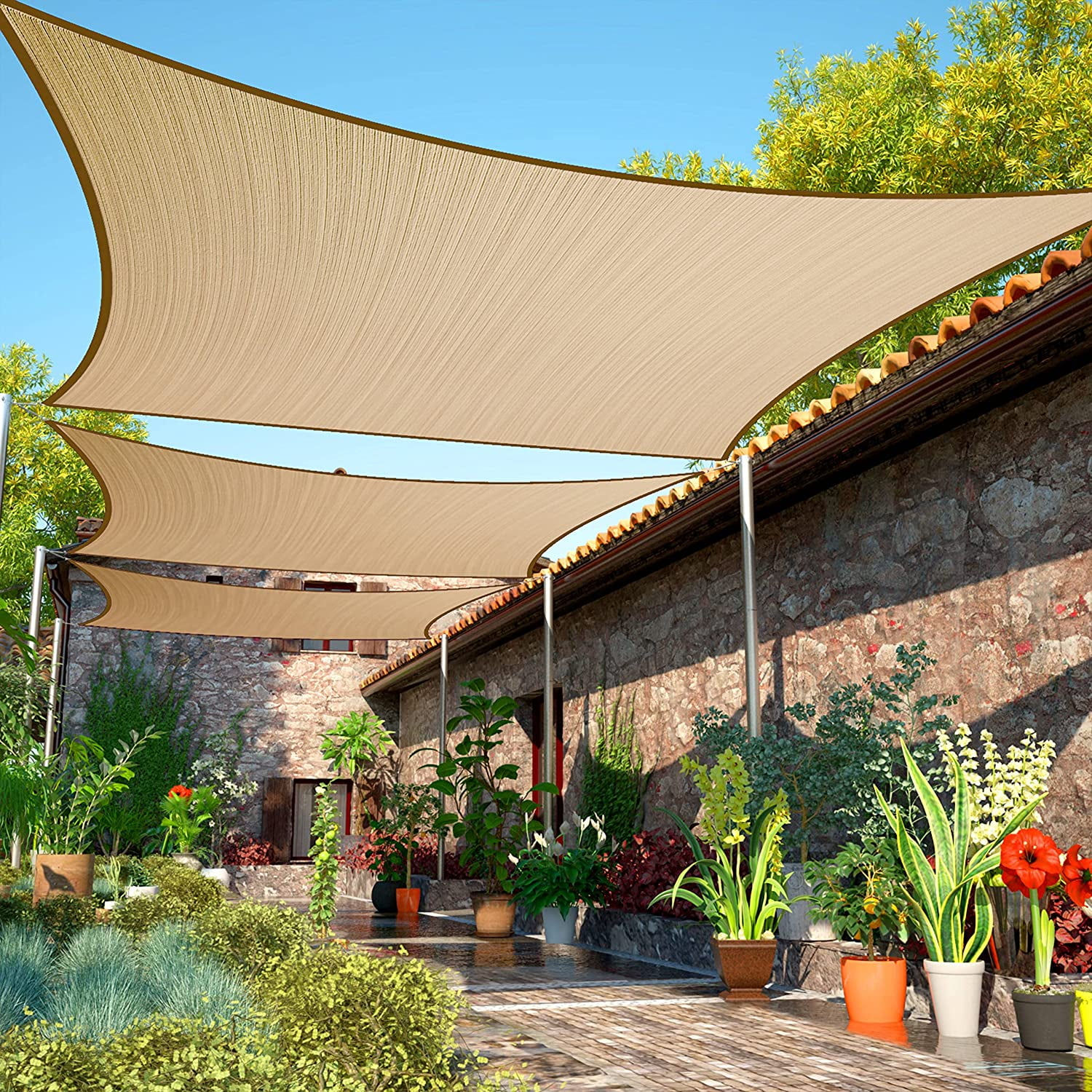 ShadeMart 12' x 12' Sand Square Sun Shade Sail Canopy Mesh Fabric UV ...