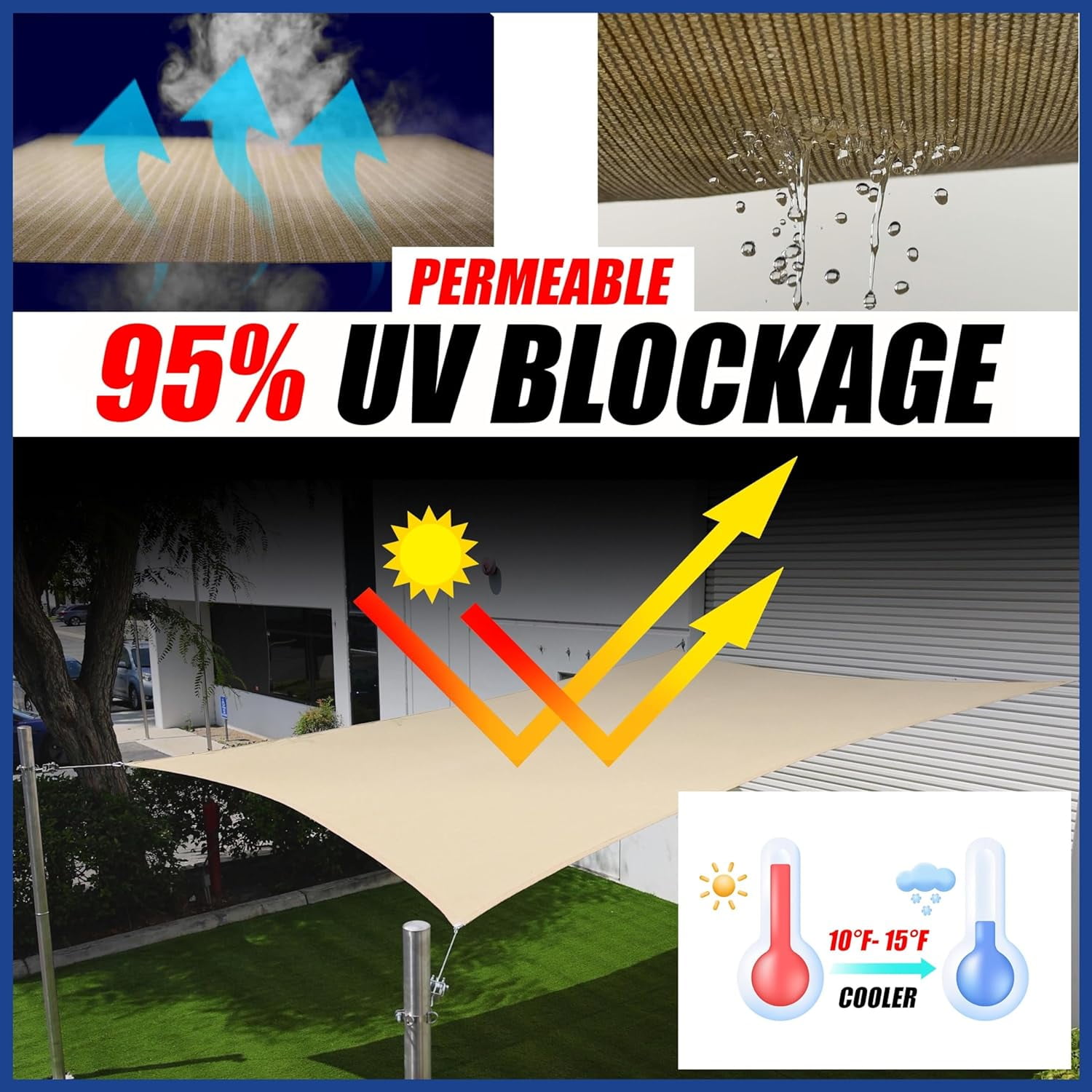 ShadeMart 12' x 16' Red Sun Shade Sail UPF50 Rectangle Canopy Fabric ...