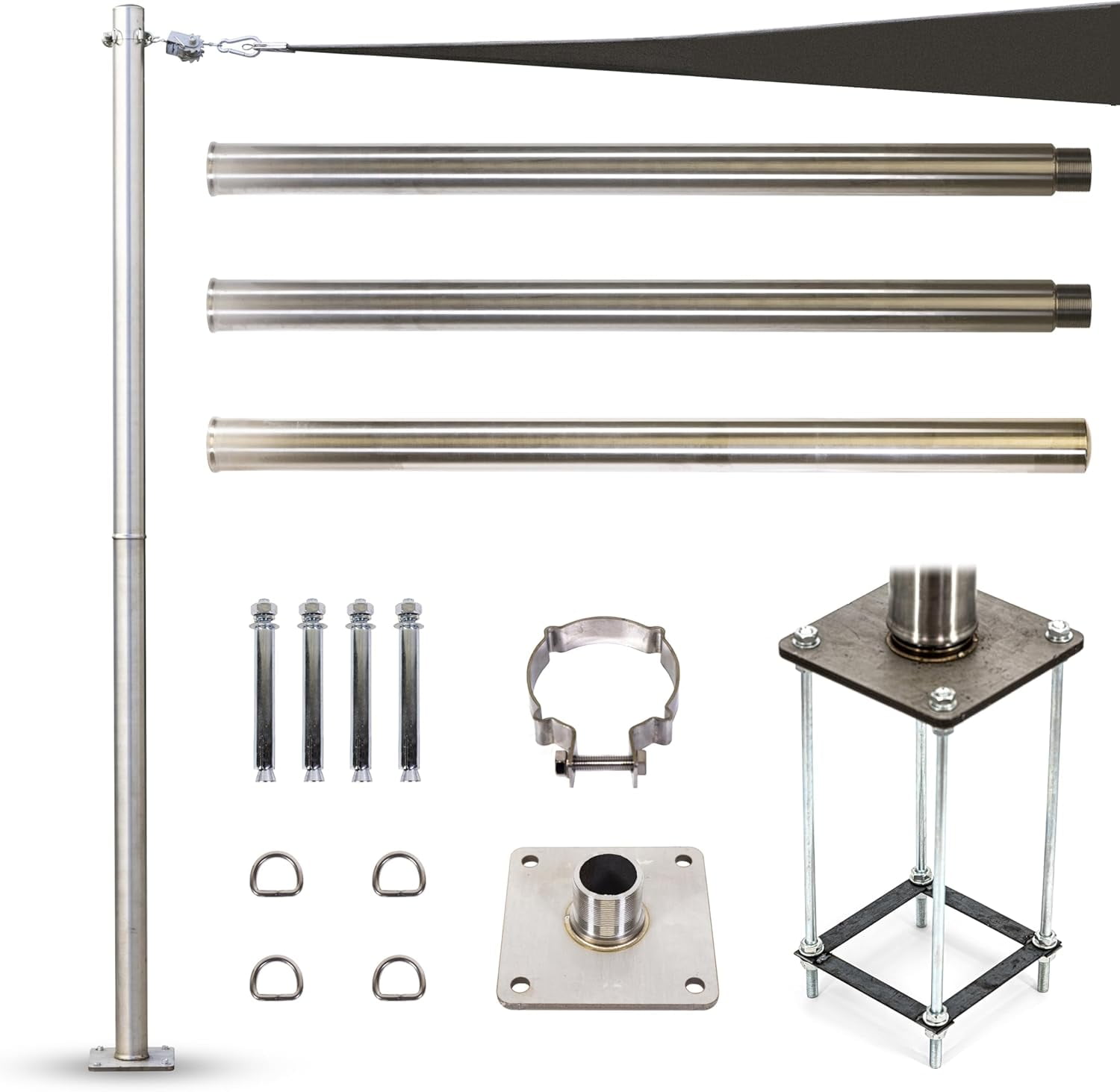 ShadeMart 12ft Tall Stainless Steel Sun Shade Sail Pole & Mounting ...