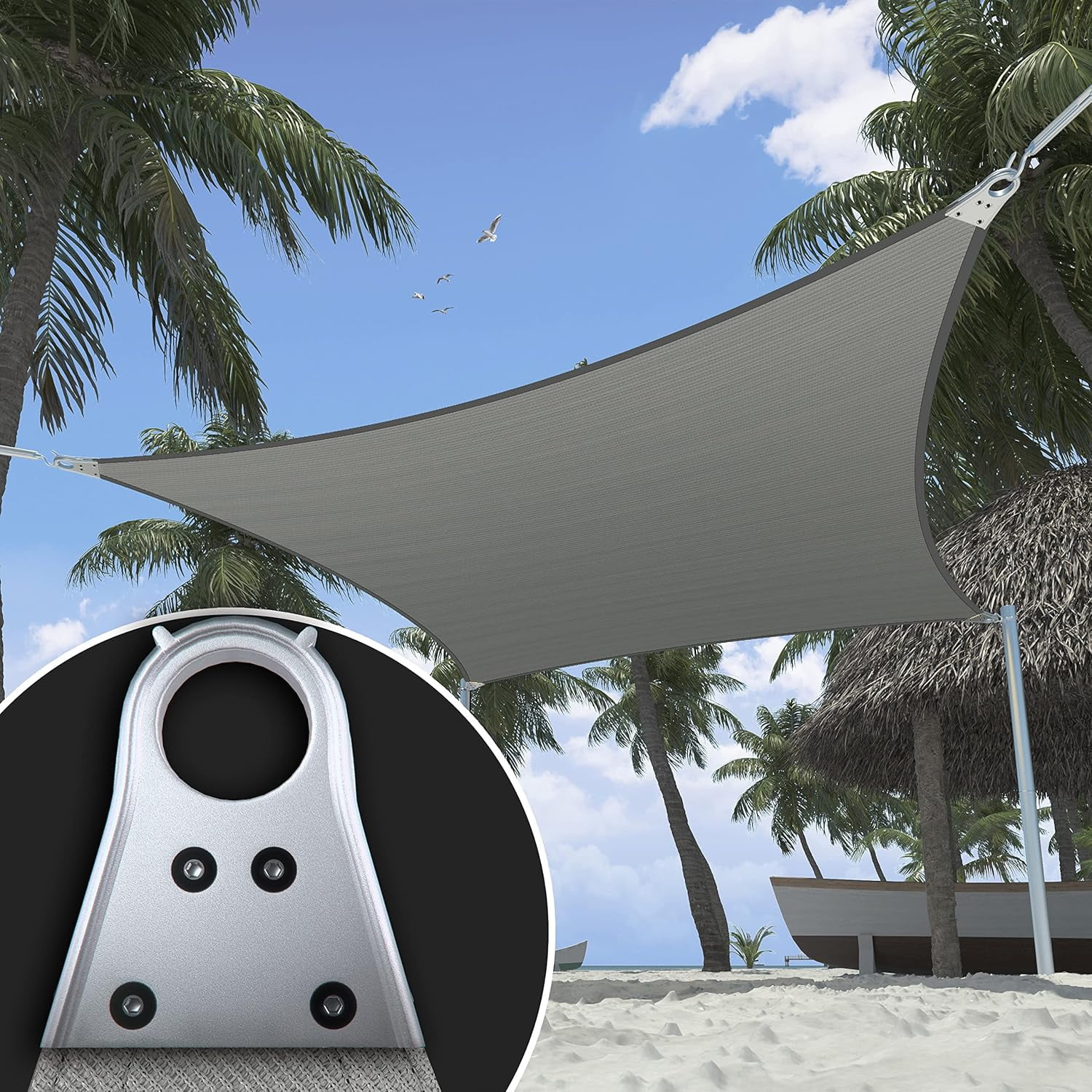 ShadeMart 20' x 22' Grey Super Ring Rectangle Rectangle Sun Shade Sail ...