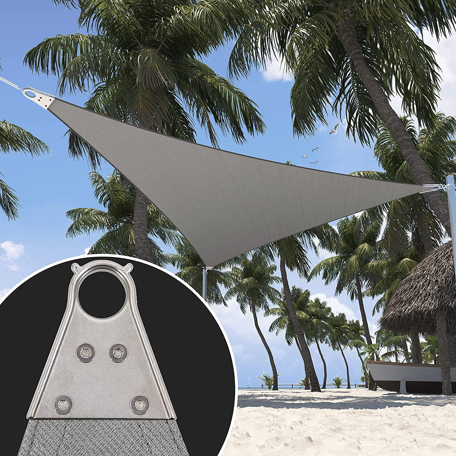 ShadeMart 28' x 28' x 28' Grey Triangle Size Super Ring Sun Shade Sail ...