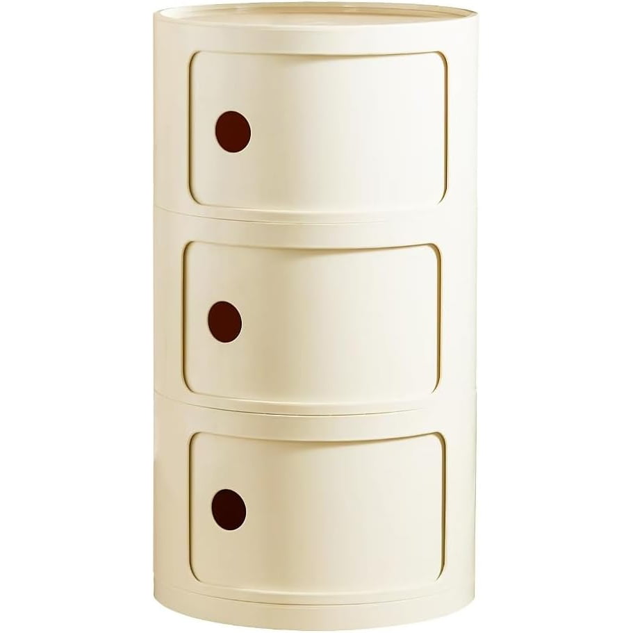 ShadeMart 3 Tier Beige Round Nightstand with Drawers,Small Bedside ...