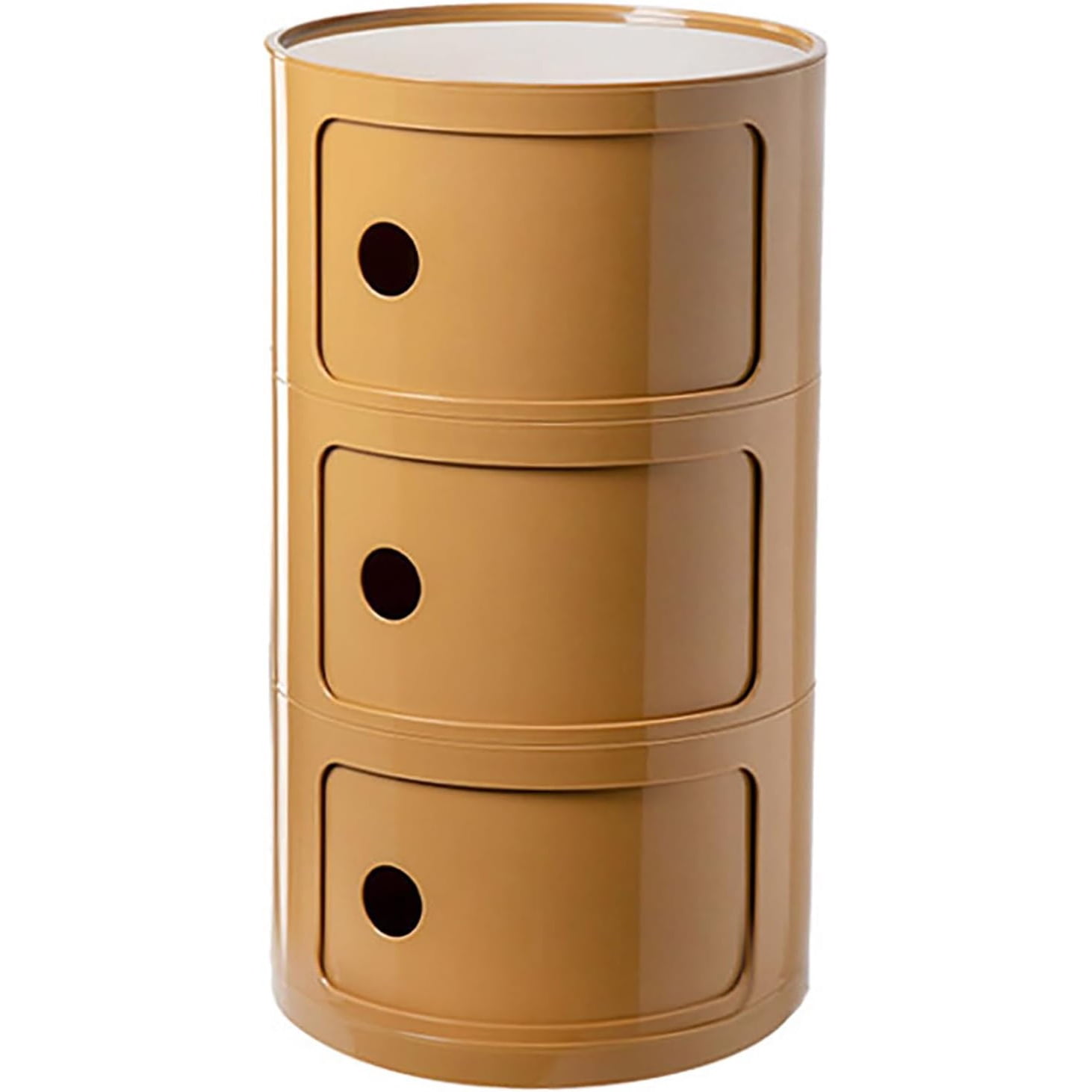 ShadeMart 3 Tier Yellow Round Nightstand with Drawers,Small Bedside ...