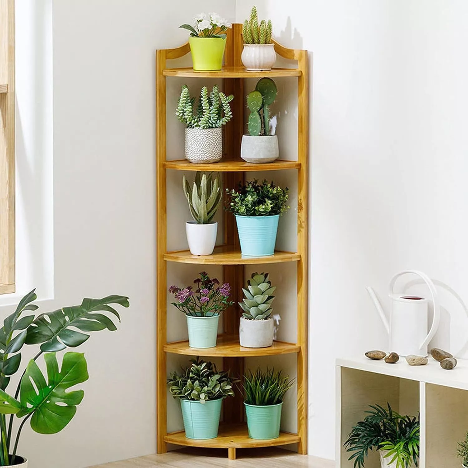 ShadeMart 5-Tier Nature Corner Shelf Corner Bookshelf Bookcase Multi ...