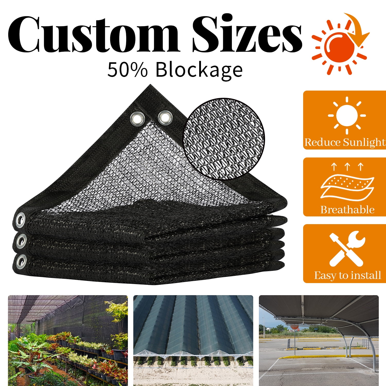 ShadeMart 50% Shade Cloth for Plant, Black 8FT x 10FT Outdoor Shade ...