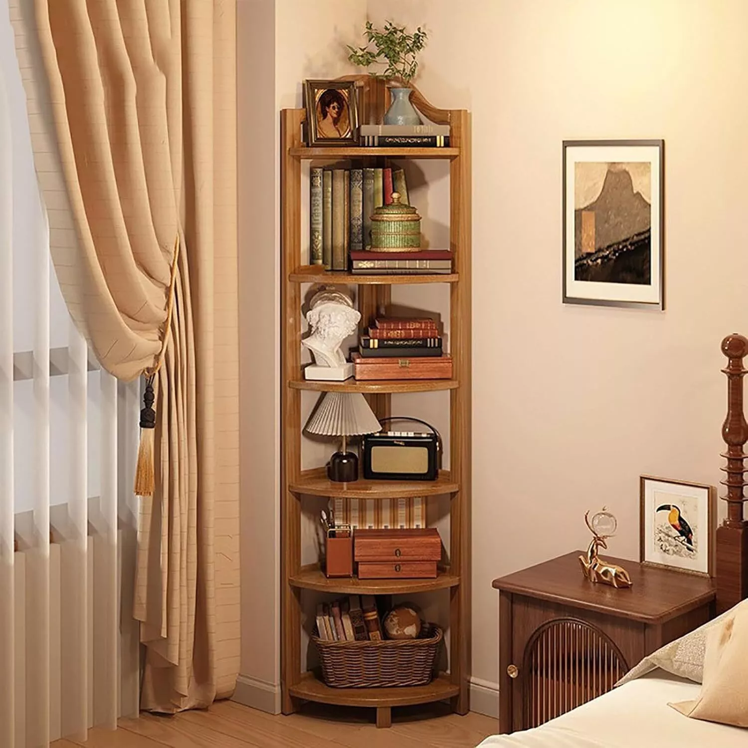 ShadeMart 6-Tier Brown Corner Shelf Corner Bookshelf Bookcase Multi ...