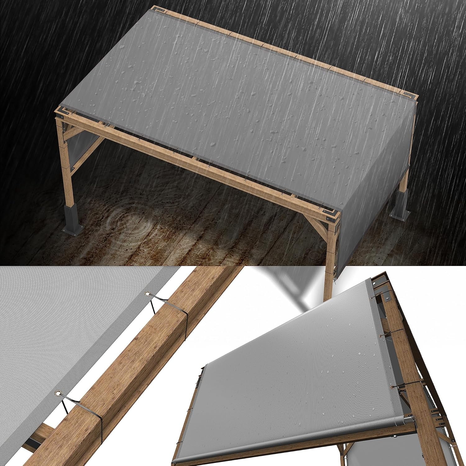 ShadeMart 6' W x 28' L Waterproof Grey Pergola Sun Shade Canopy ...