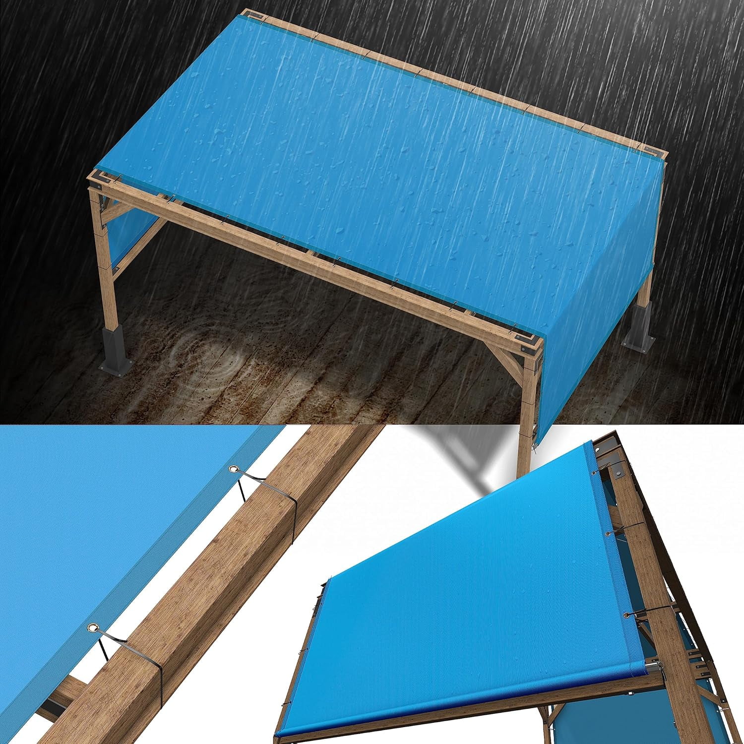 ShadeMart 7' W x 14' L Waterproof Blue Pergola Sun Shade Canopy ...