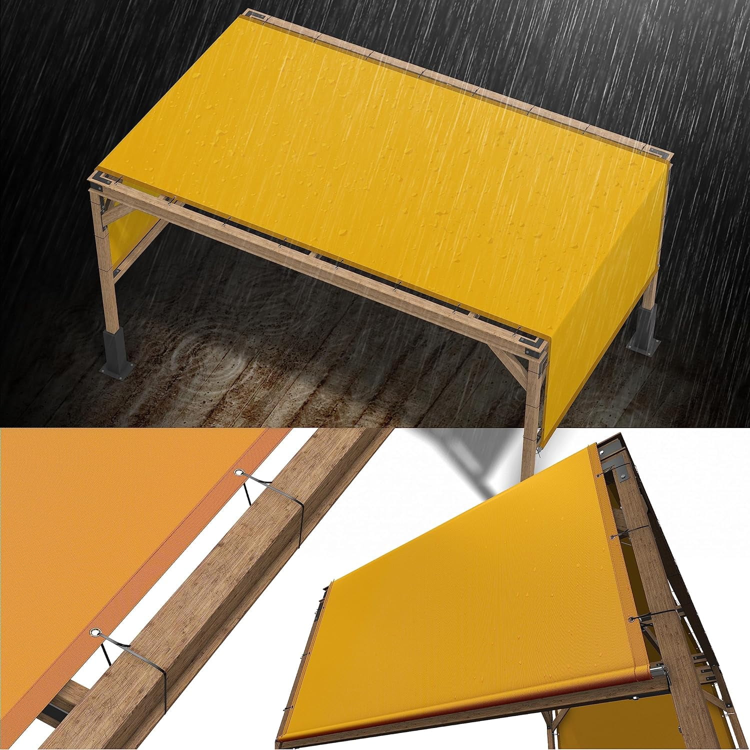 ShadeMart 7' W x 29' L Waterproof Yellow Pergola Sun Shade Canopy ...