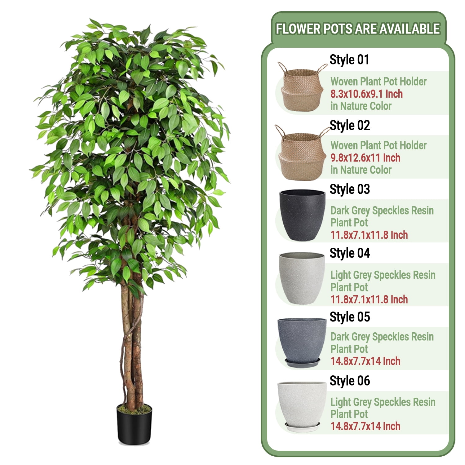 ShadeMart 71" Artificial Ficus Tree with Natural Wood Trunk, Silk Fake ...