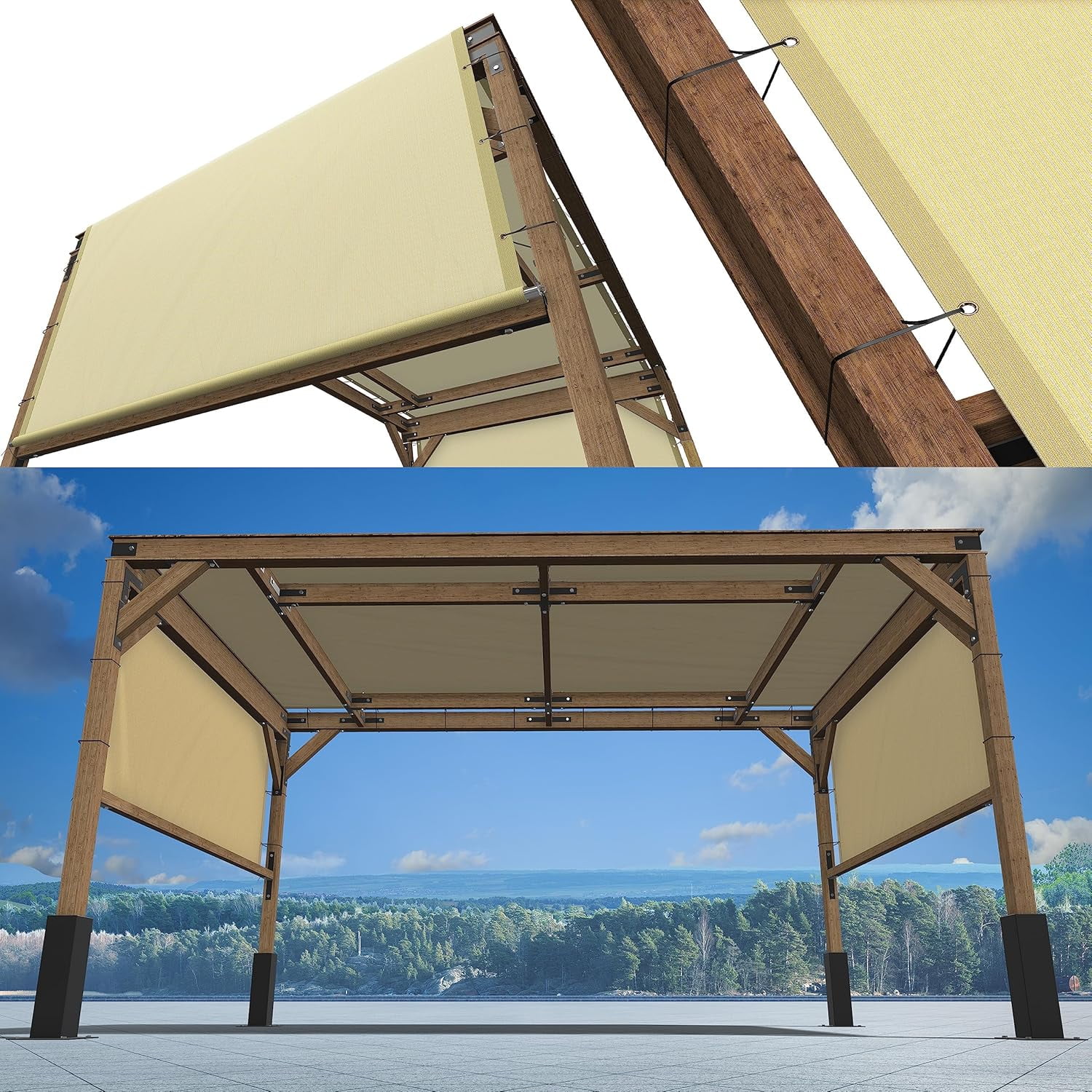 ShadeMart 8' W x 30' L Beige Pergola Sun Shade Canopy Replacement Cover ...
