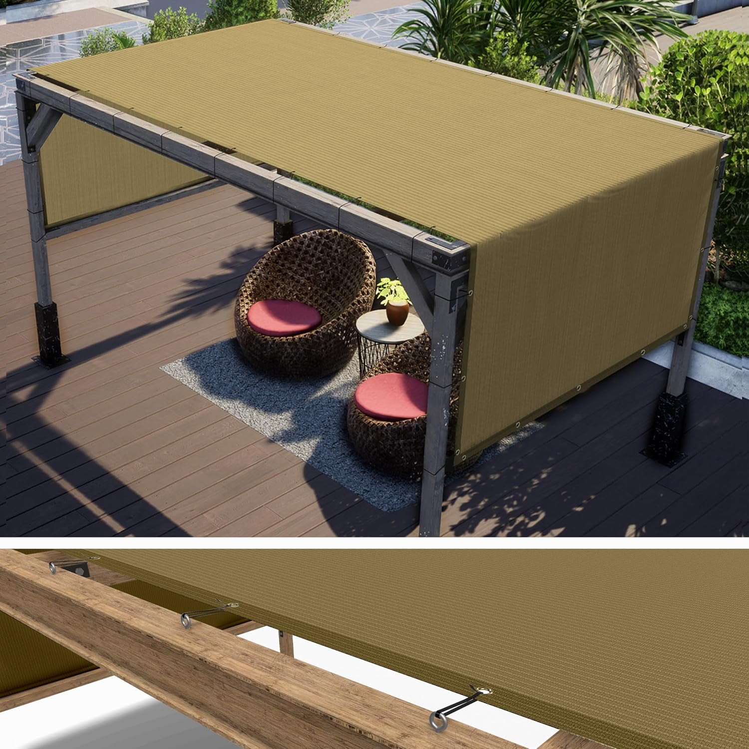 ShadeMart 8' x 10' Sand Beige Pergola Sun Shade Canopy Replacement ...