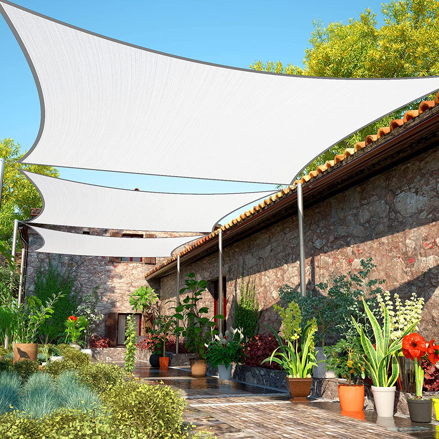 ShadeMart 8' x 10' White Rectangle Sun Shade Sail Canopy Mesh Fabric UV ...
