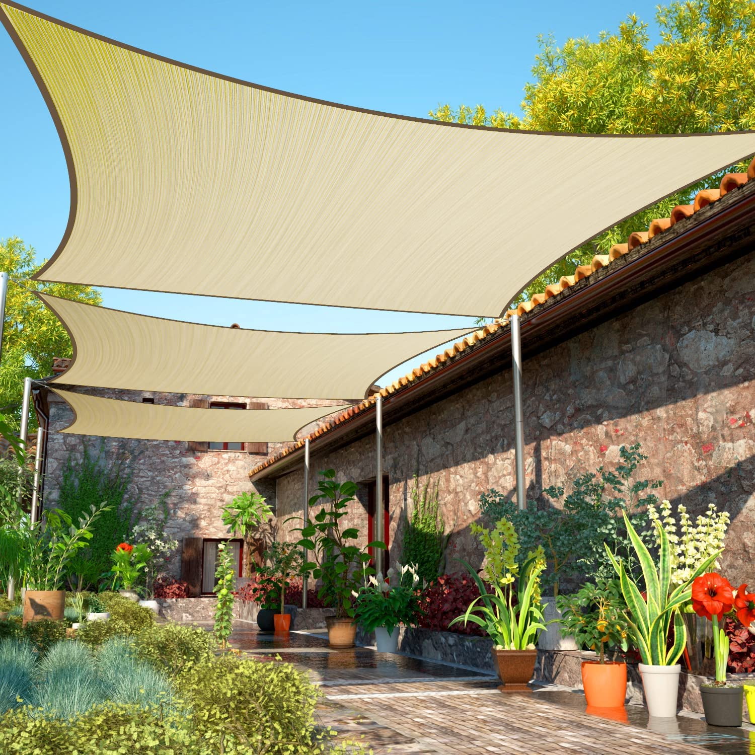 ShadeMart 8' x 12' Beige Rectangle Sun Shade Sail Canopy Mesh Fabric UV ...
