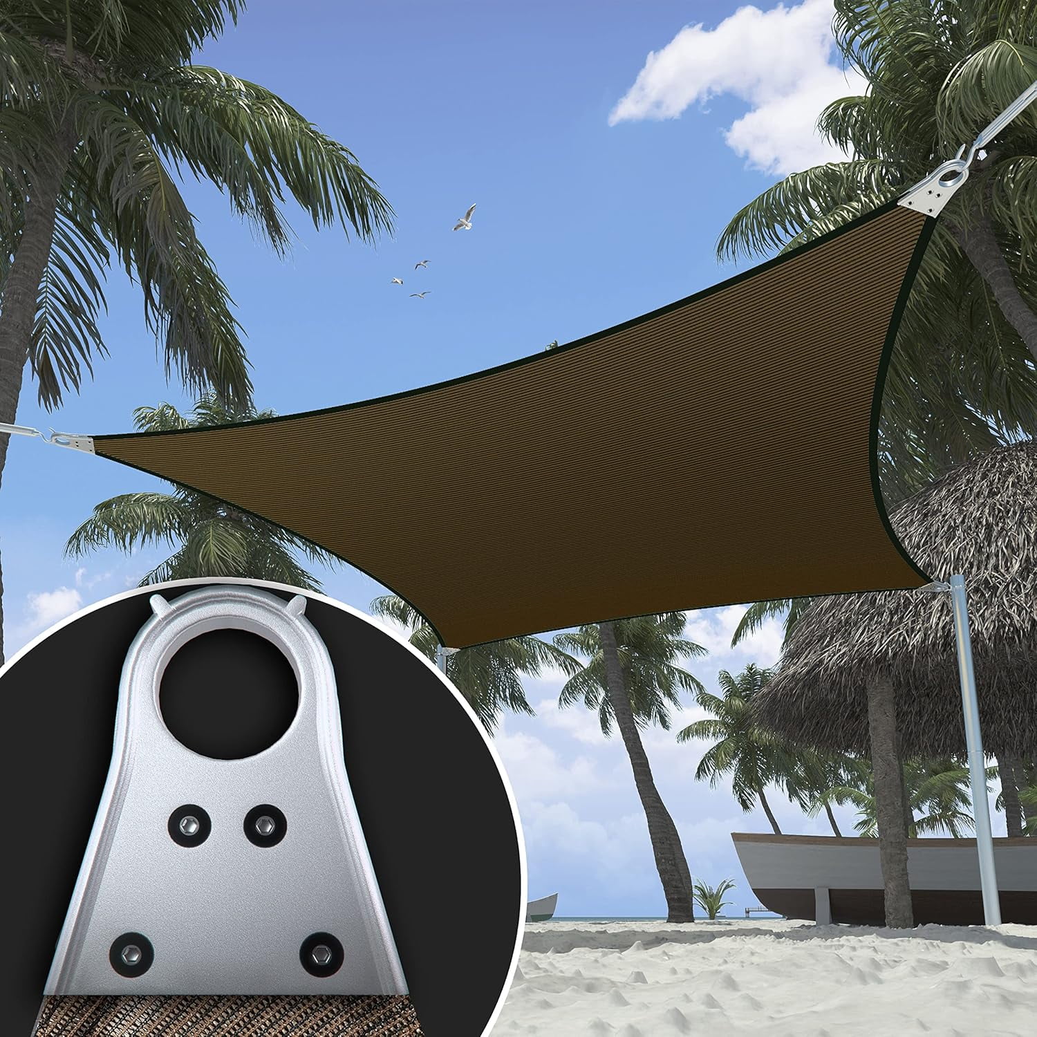 ShadeMart 8' x 12' Brown Rectangle Super ring Sun Shade Sail Canopy ...