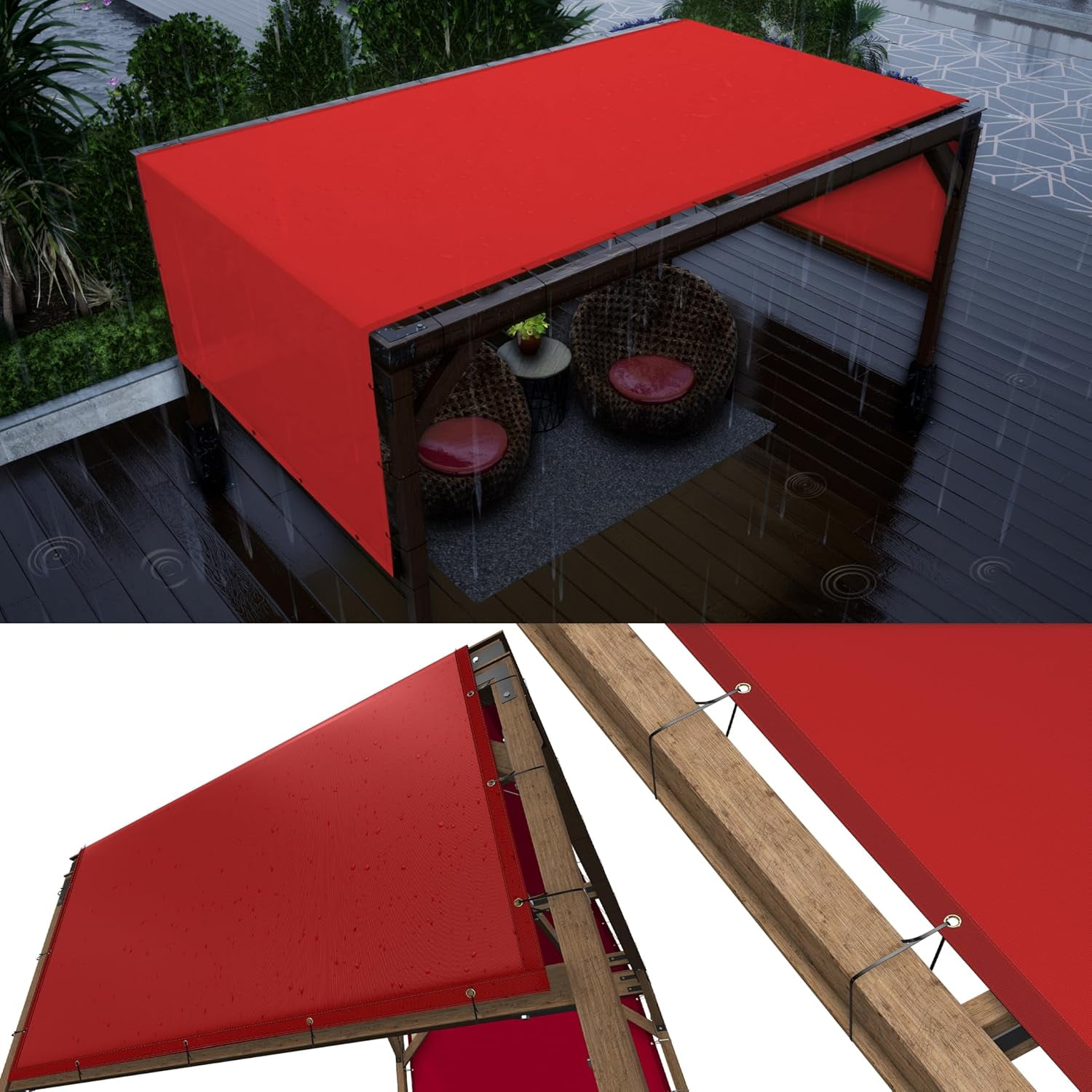 ShadeMart 8' x 14' Red Waterproof Pergola Sun Shade Canopy Replacement ...