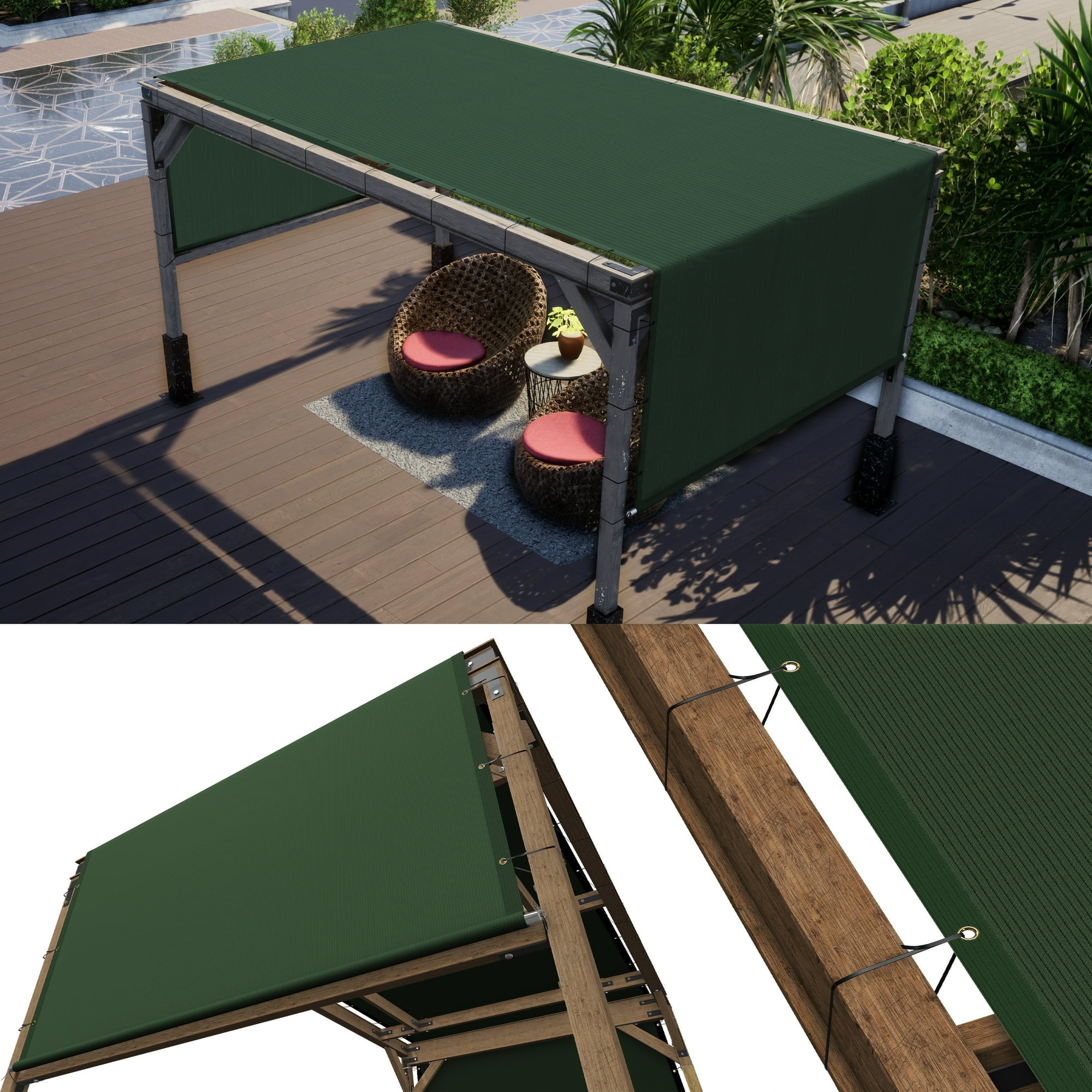 ShadeMart 9' W x 16' L Green Pergola Sun Shade Canopy Replacement Cover ...