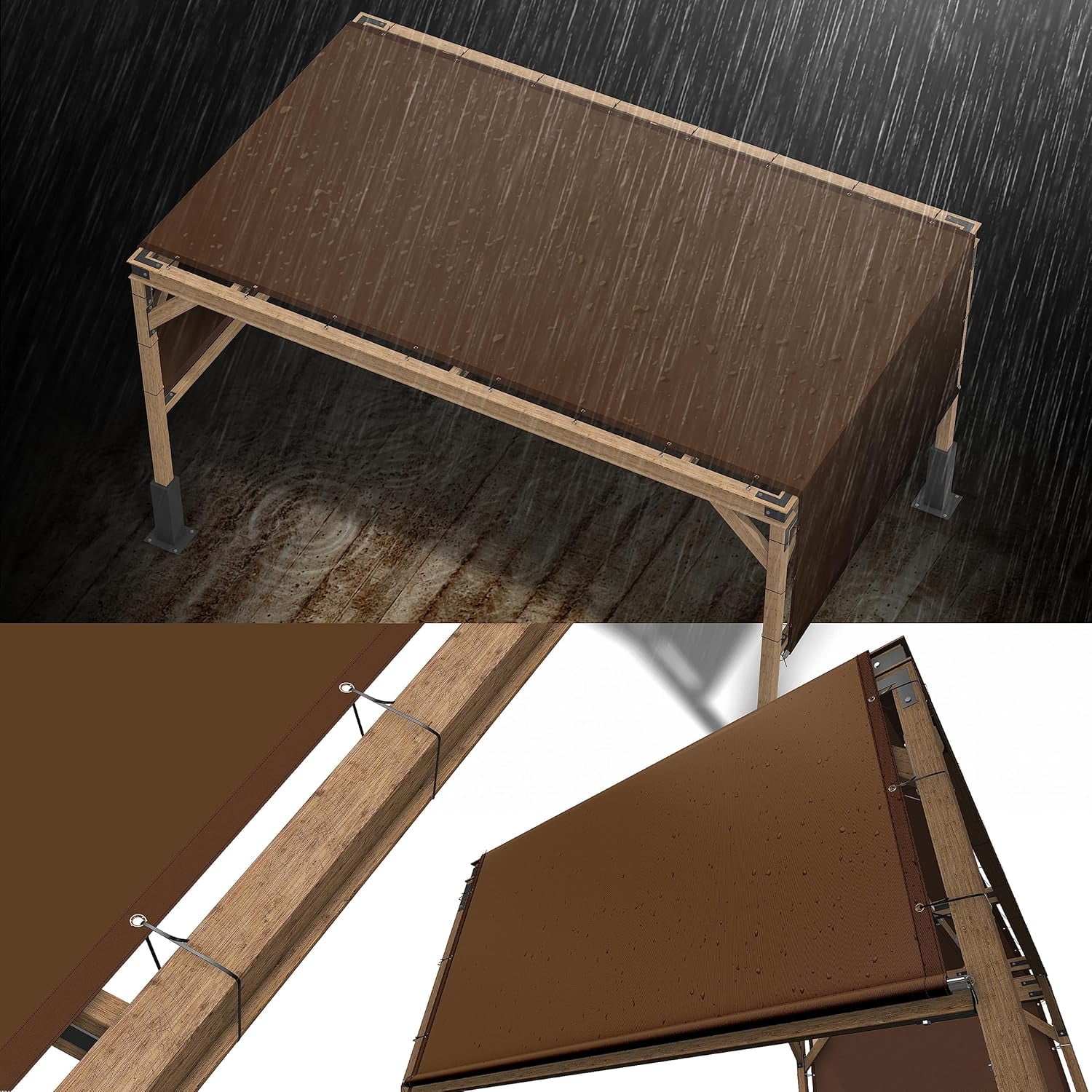 ShadeMart 9' W x 18' L Waterproof Brown Pergola Sun Shade Canopy ...