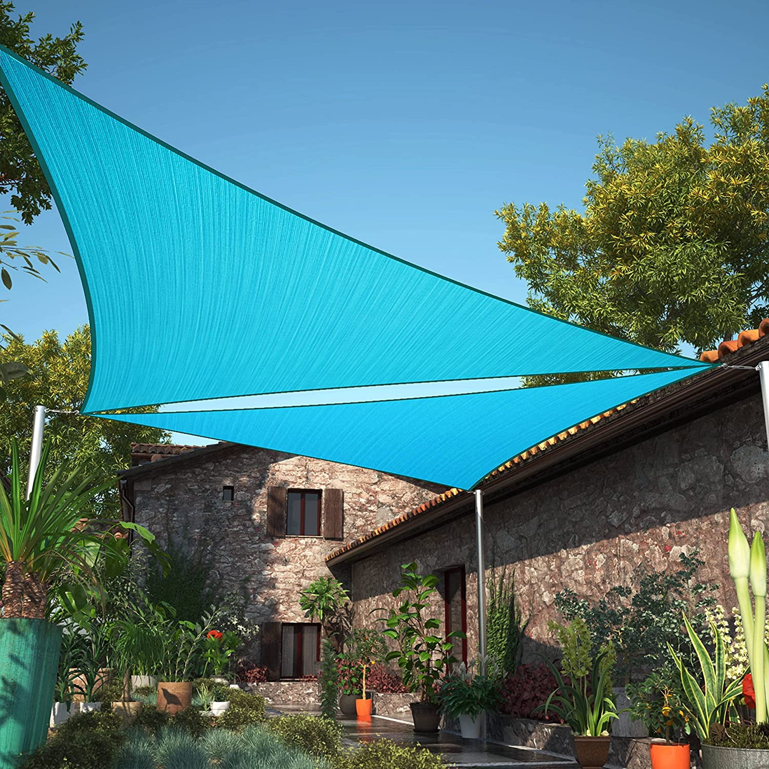 ShadeMart 9' x 15' x 17.5' Turquoise Right Triangle Sun Shade Sail Canopy Mesh Fabric UV Block ...