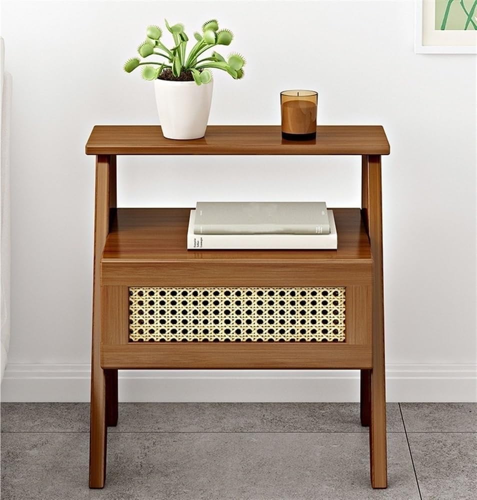ShadeMart Brown Bamboo Nightstand, Night Stand with 1 Drawer Elegant Bedside Table End Table ...