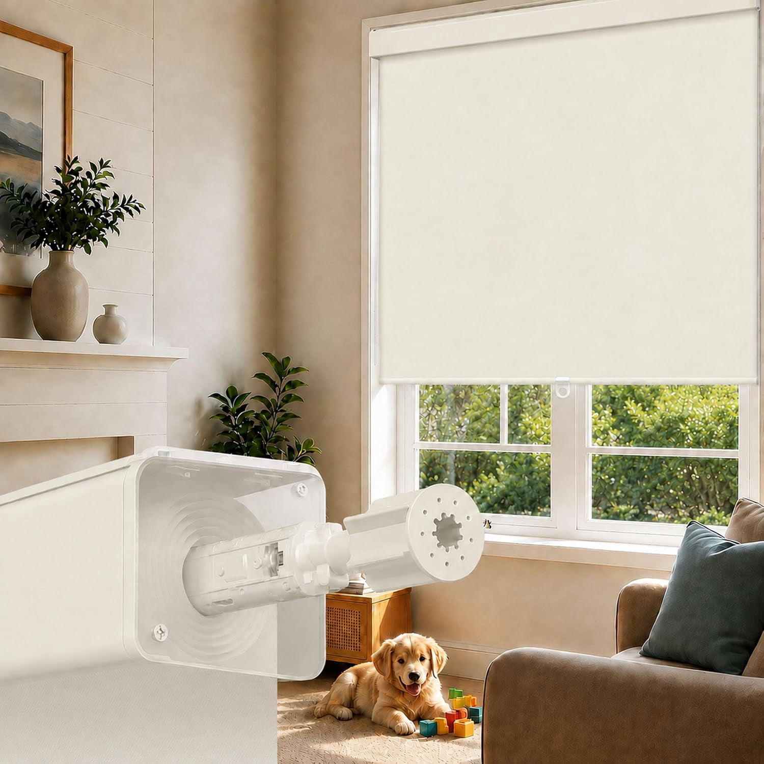 ShadeMart Free-Stop Cordless Blackout Roller Shade, Ivory White, 44