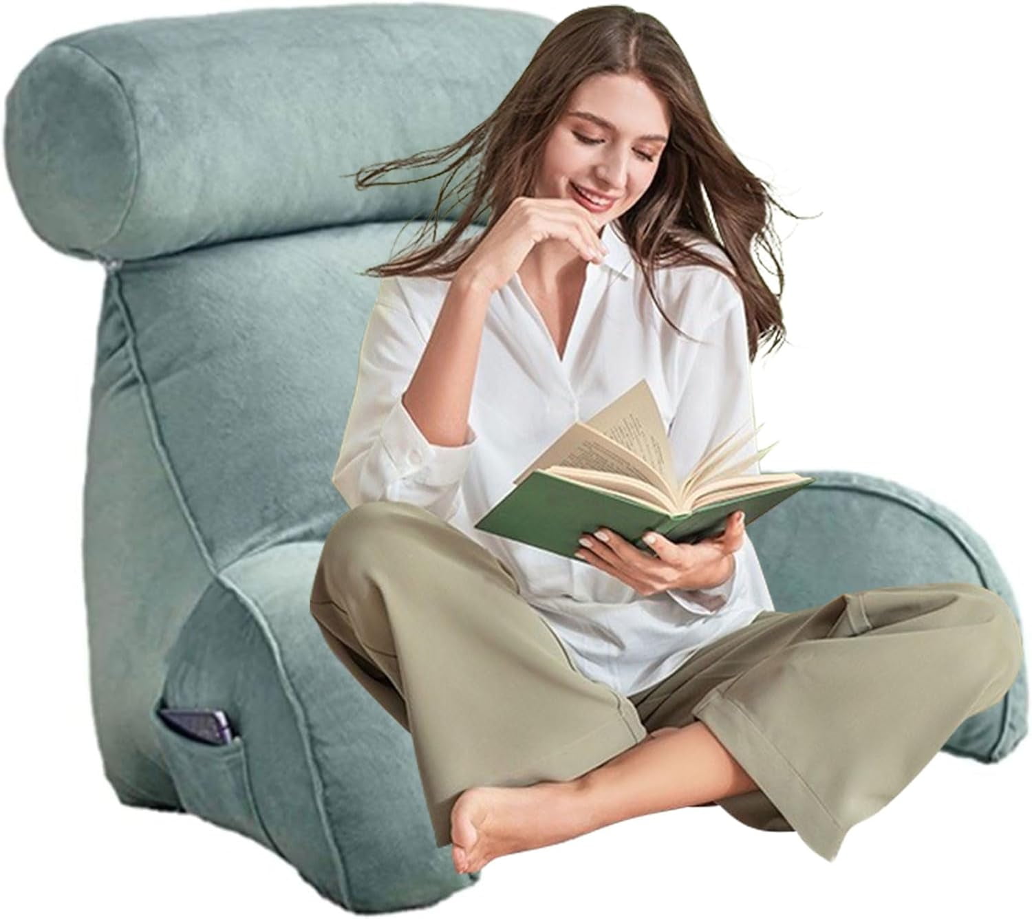 ShadeMart Light Blue Reading Pillow for Bed Backrest with Arms Shredded ...