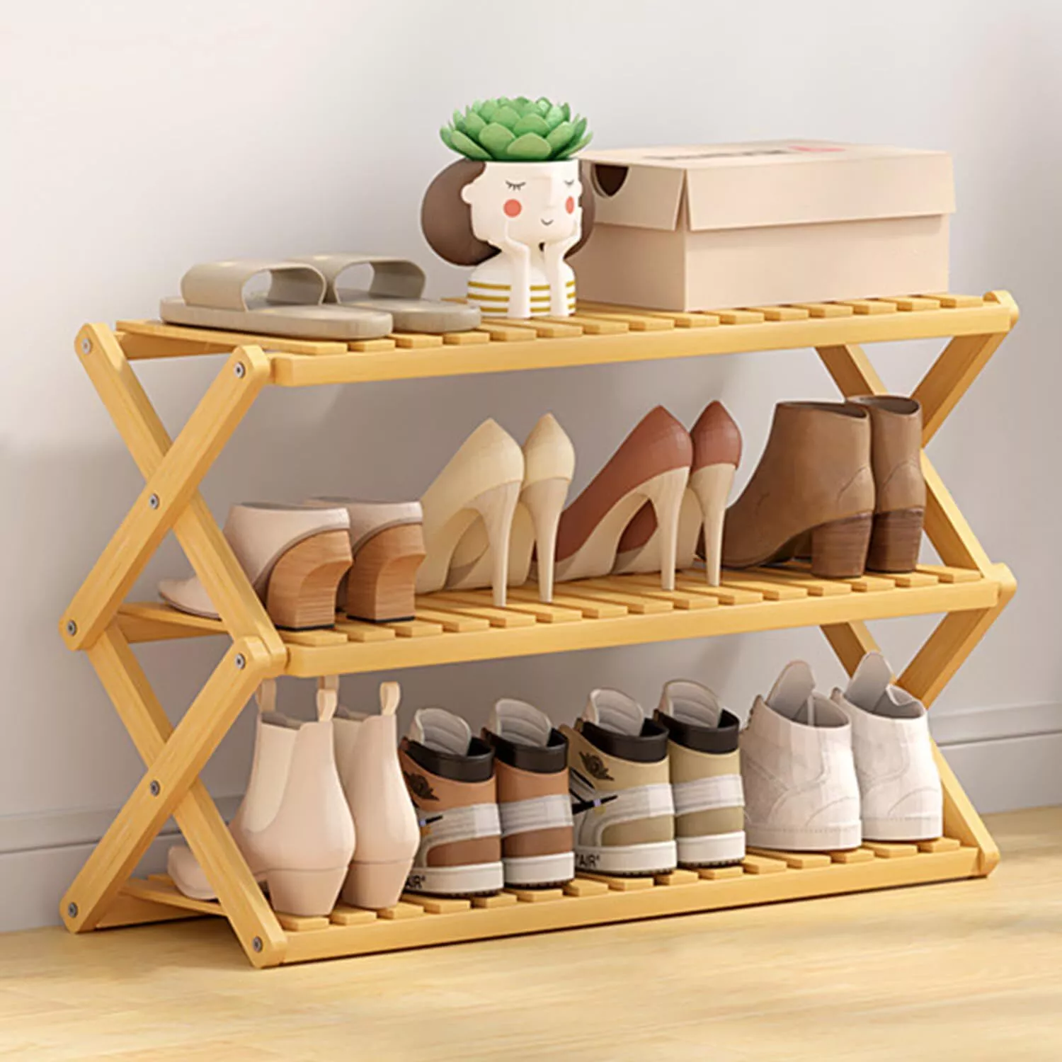 ShadeMart Nature 3 Tier Bamboo Shoe Rack,Portable Folding Shoe Storage ...