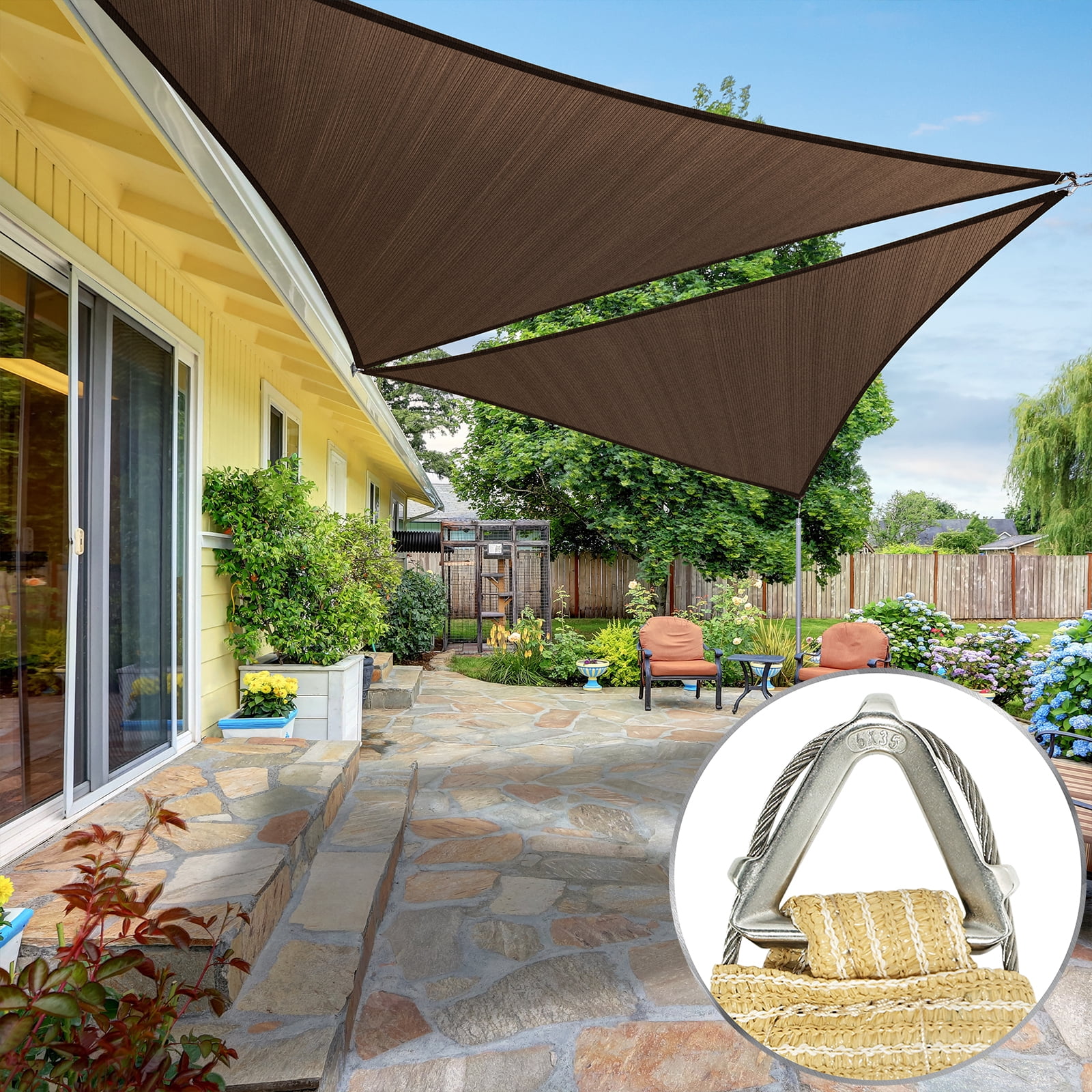 ShadeMart Pro Ring 16' x 16' x 16' Brown Triangle Sun Shade Sail ...