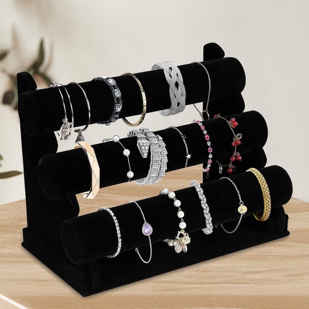 ShadeMart Velvet Bracelet Holder with 3 Tier Rack, Black Detachable ...