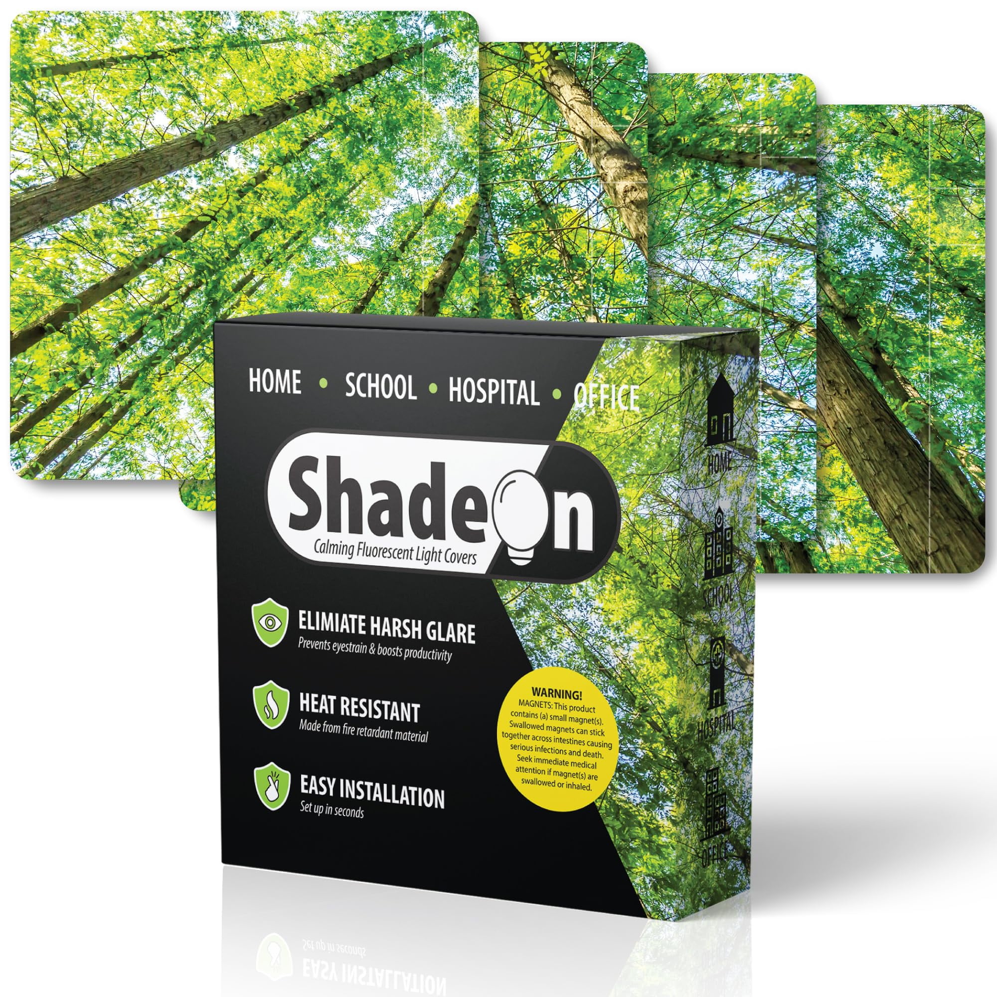 ShadeOn Calming Fluorescent Light Covers (Set of 4, Forest Canopy ...