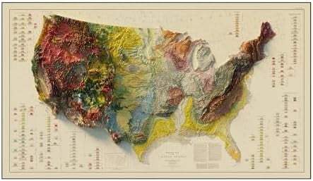 Shaded Relief Elevation Map of USA - Vintage-Style Topographic Wall Art ...