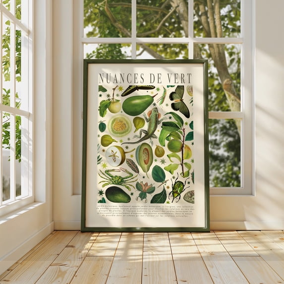 Shades Of Green Floral Print Vintage Botanical Wall Art Home Decor ...