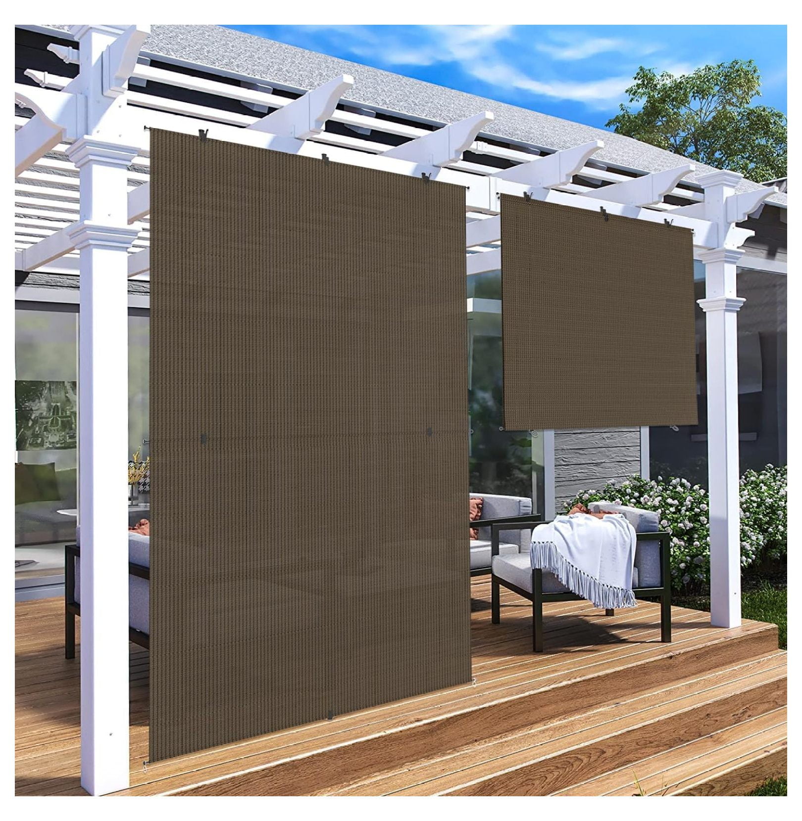 Shades Roll Up Outdoor 6'Wx6'H Foldable Shade Blinds Exterior Block Sun ...