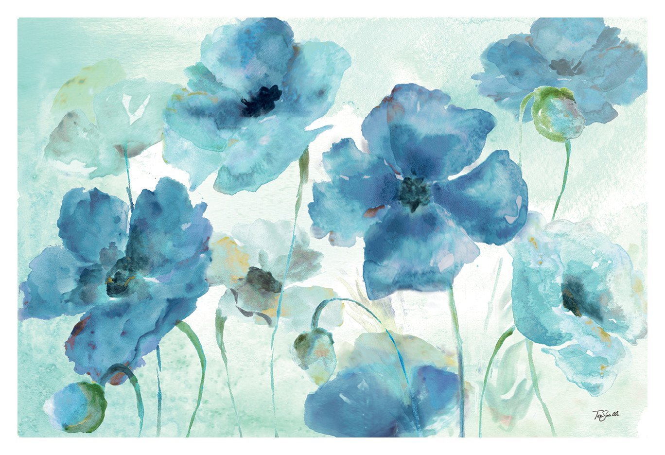 Shades of Blue | Beautiful Watercolor-Style Blue Floral Print by Tre ...