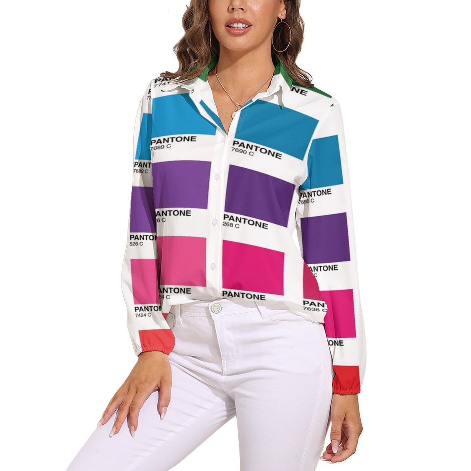 Shades of Pantone Colors Long Sleeve Blouse Woman Streetwear Casual ...
