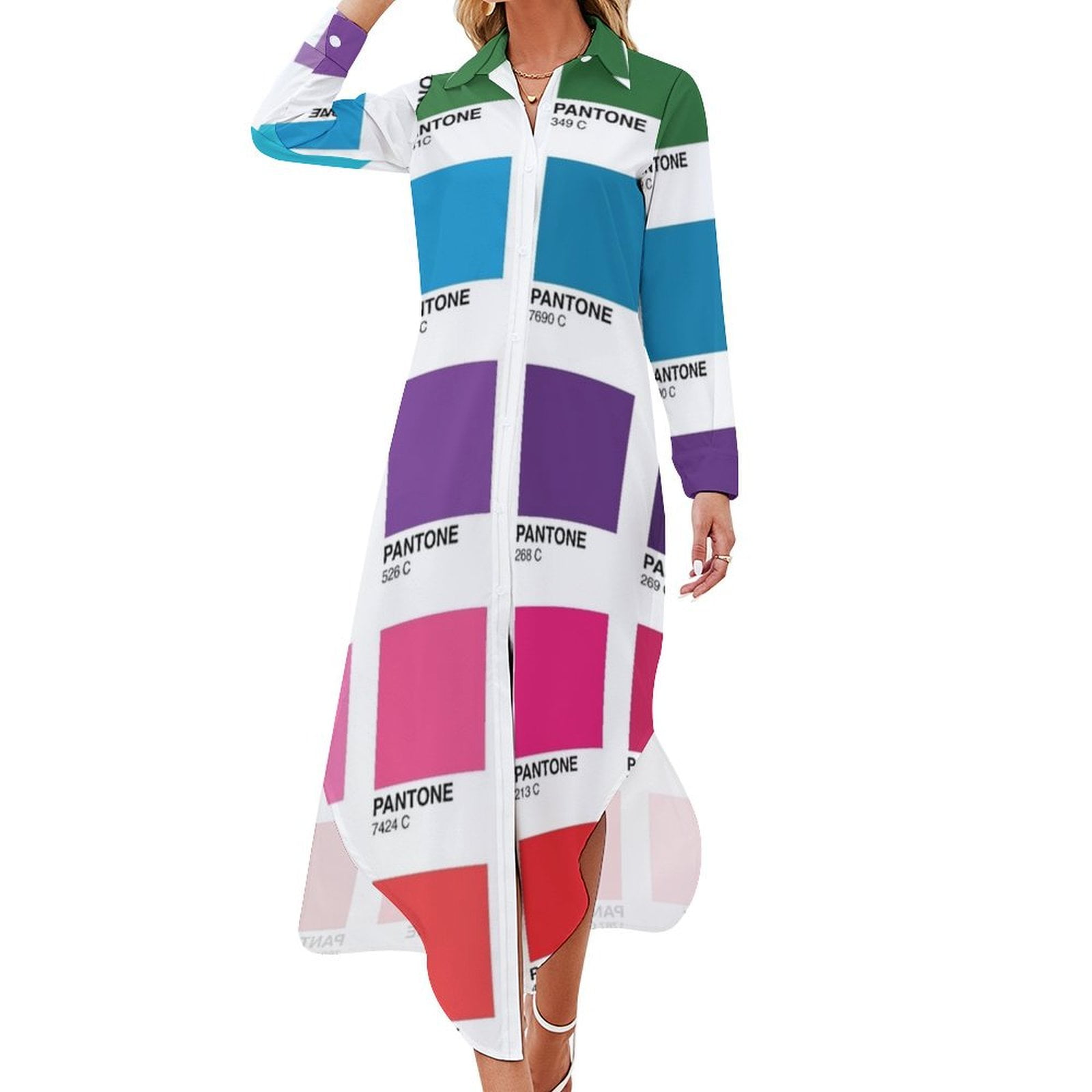 Shades of Pantone Colors Long Sleeved Shirt Dress long dresses for ...