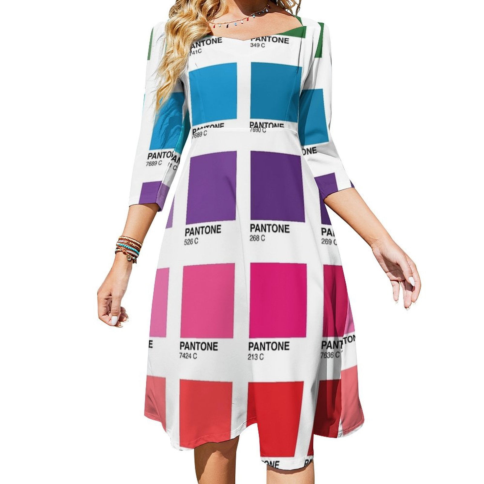 Shades of Pantone Colors Sweetheart Knot Flared Dress Fashion Design ...