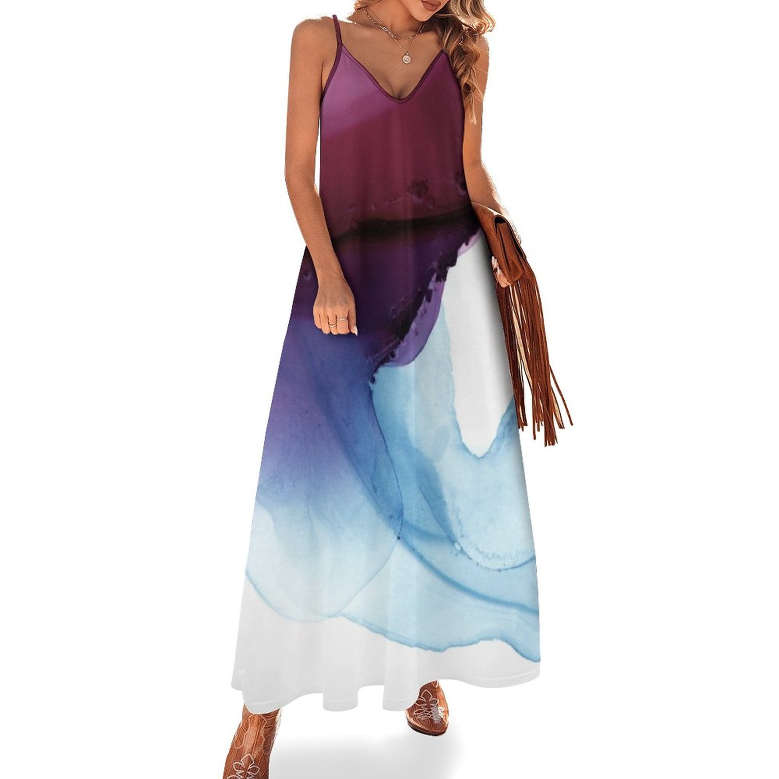 Shades of Purple Abstract Fluid Artwork Sleeveless Dress Women's ...