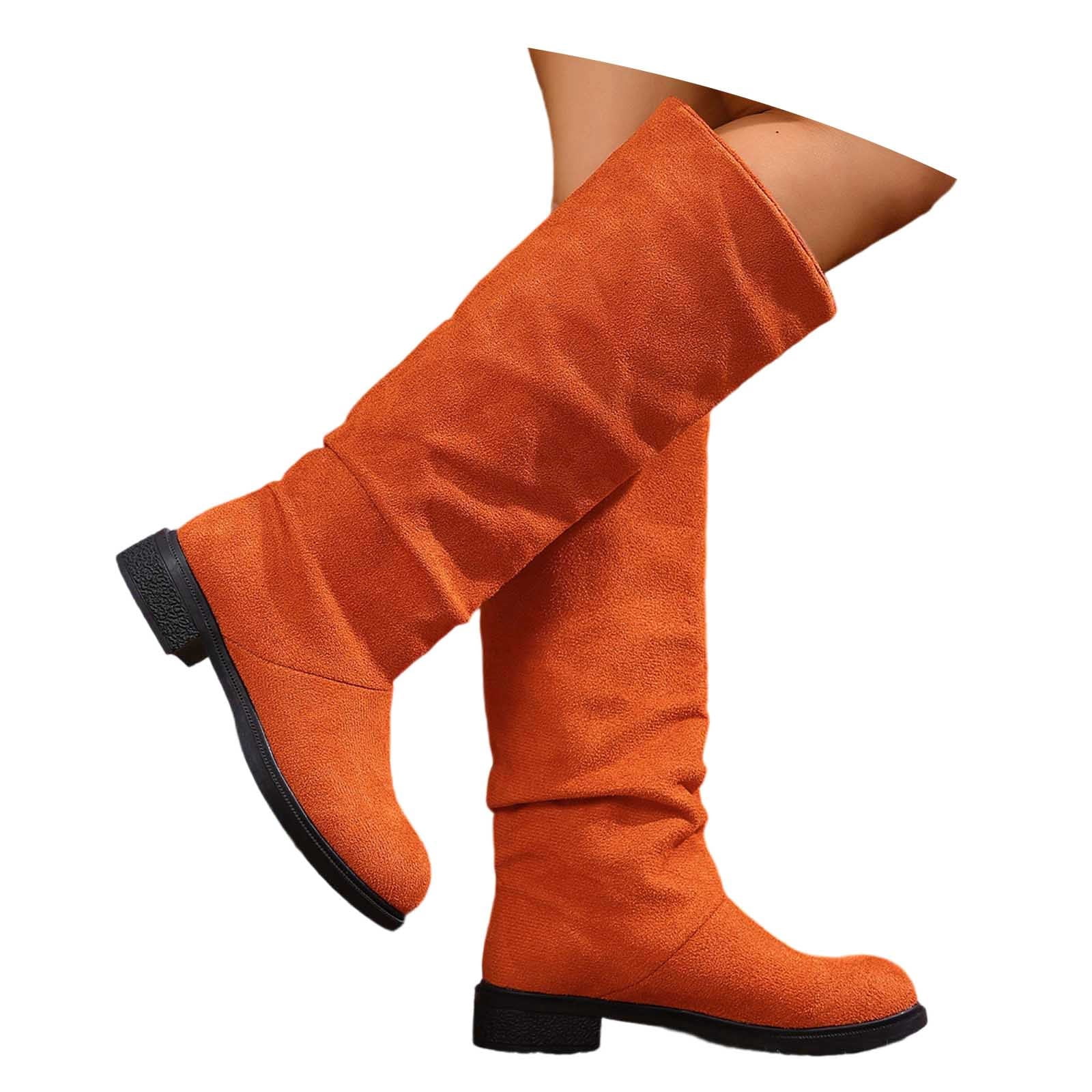 Shadouami Women Knee High Boots Block Low Heel Suede Pointed Toe Wide ...