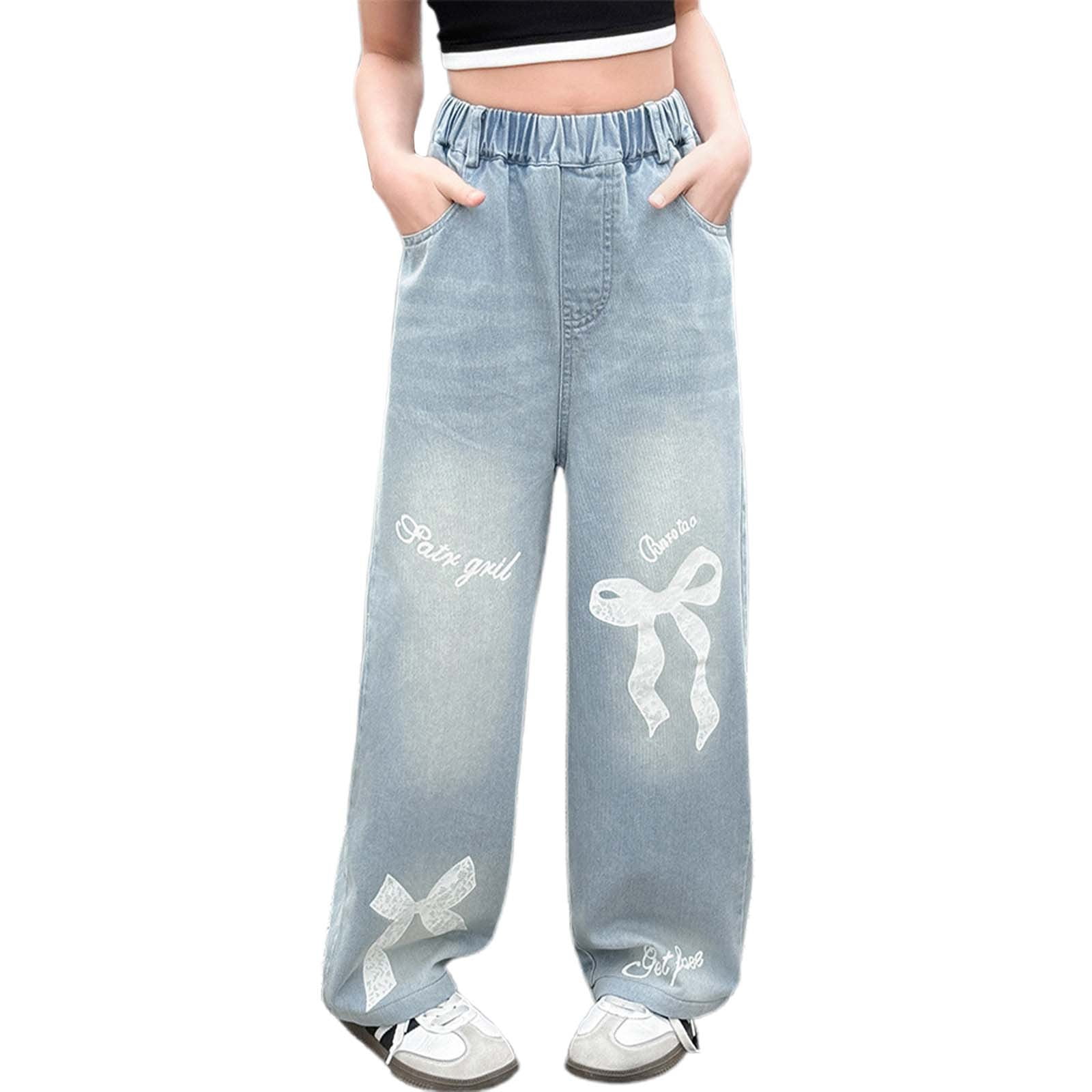 Shadoumai Back To School Girls Denim Pants Casual Loose Fit Stretchable ...